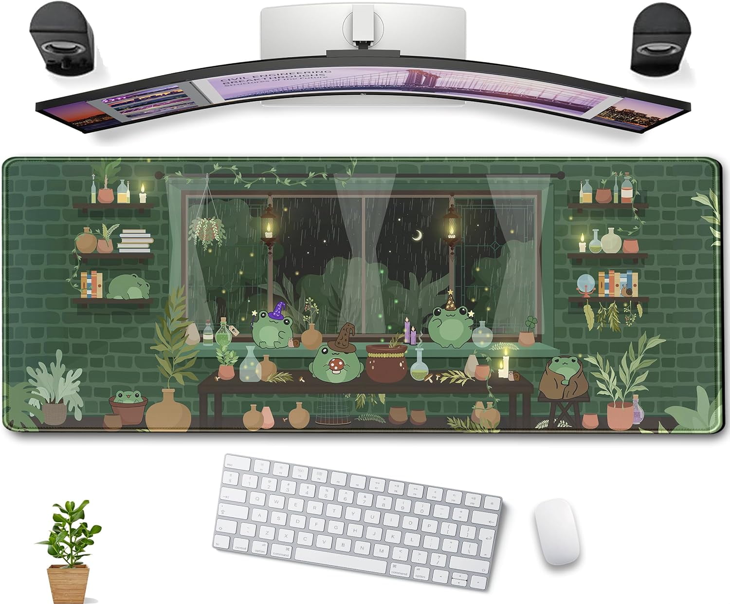 Kawaii Frog Mouse Pad Cute Green Anime Frogs Desk Mat, XL Large Gaming ...