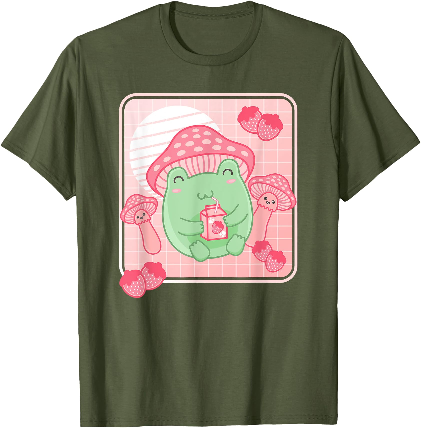 Kawaii Frog Pink Strawberry Milk Mushroom Frog Lover Unisex T-Shirt for ...
