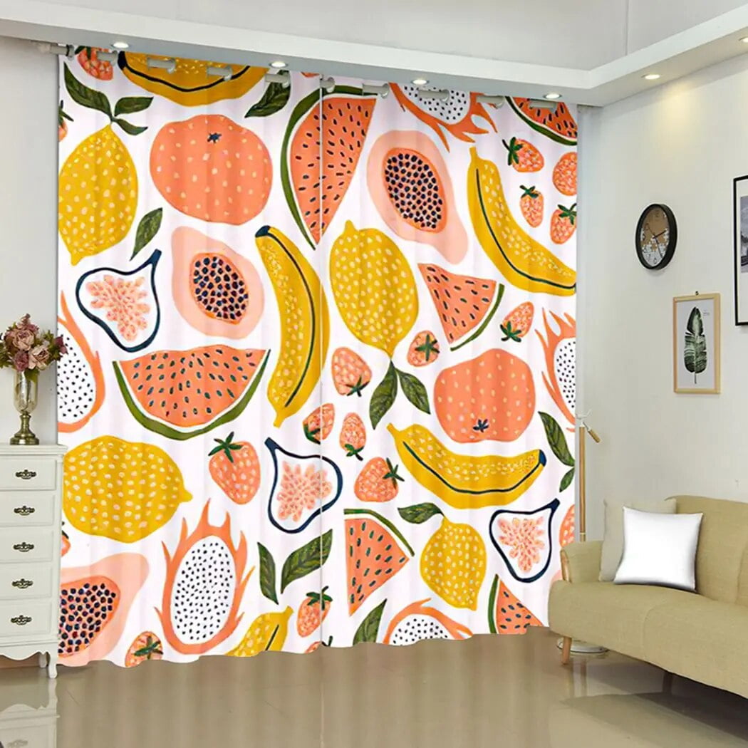 Kawaii Fruits Pink Strawberry Curtain Fruit Cutting Polyester Pongee ...