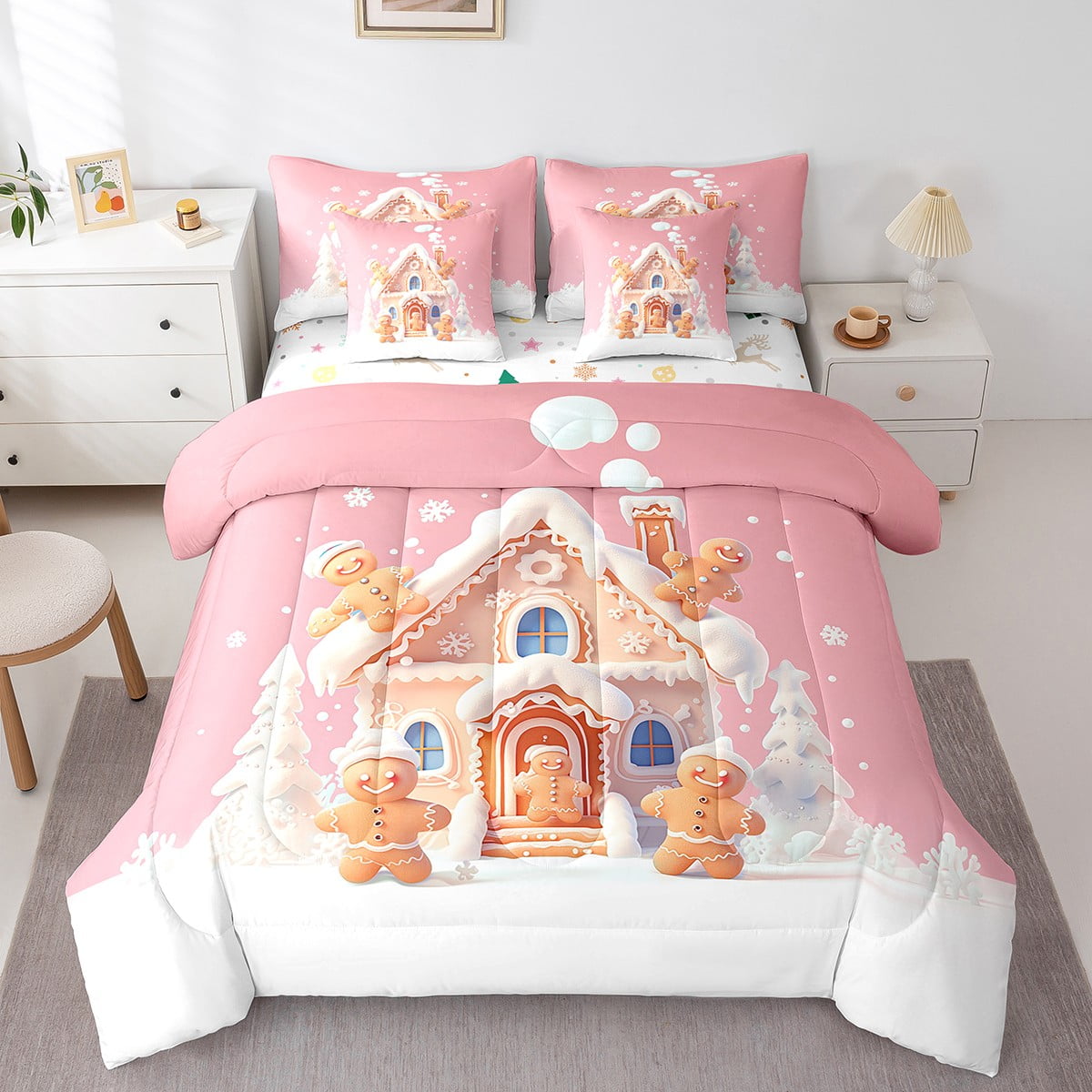 Kawaii Gingerbread Man King Comforter Set 7 Pcs Cute Christmas House ...