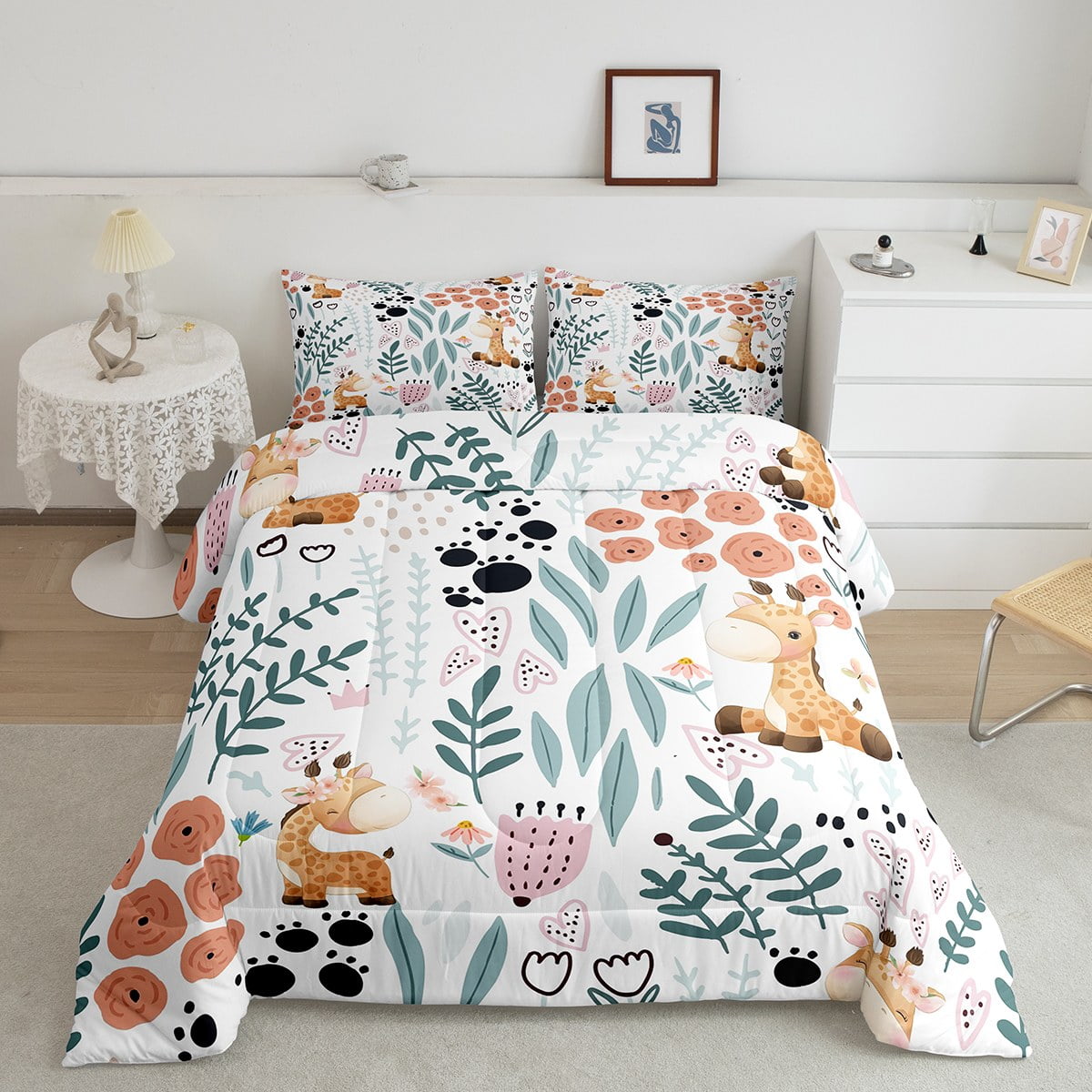 Kawaii Giraffe Bedding Set,Cartoon Giraffe Comforter Set Twin,Cute Love ...