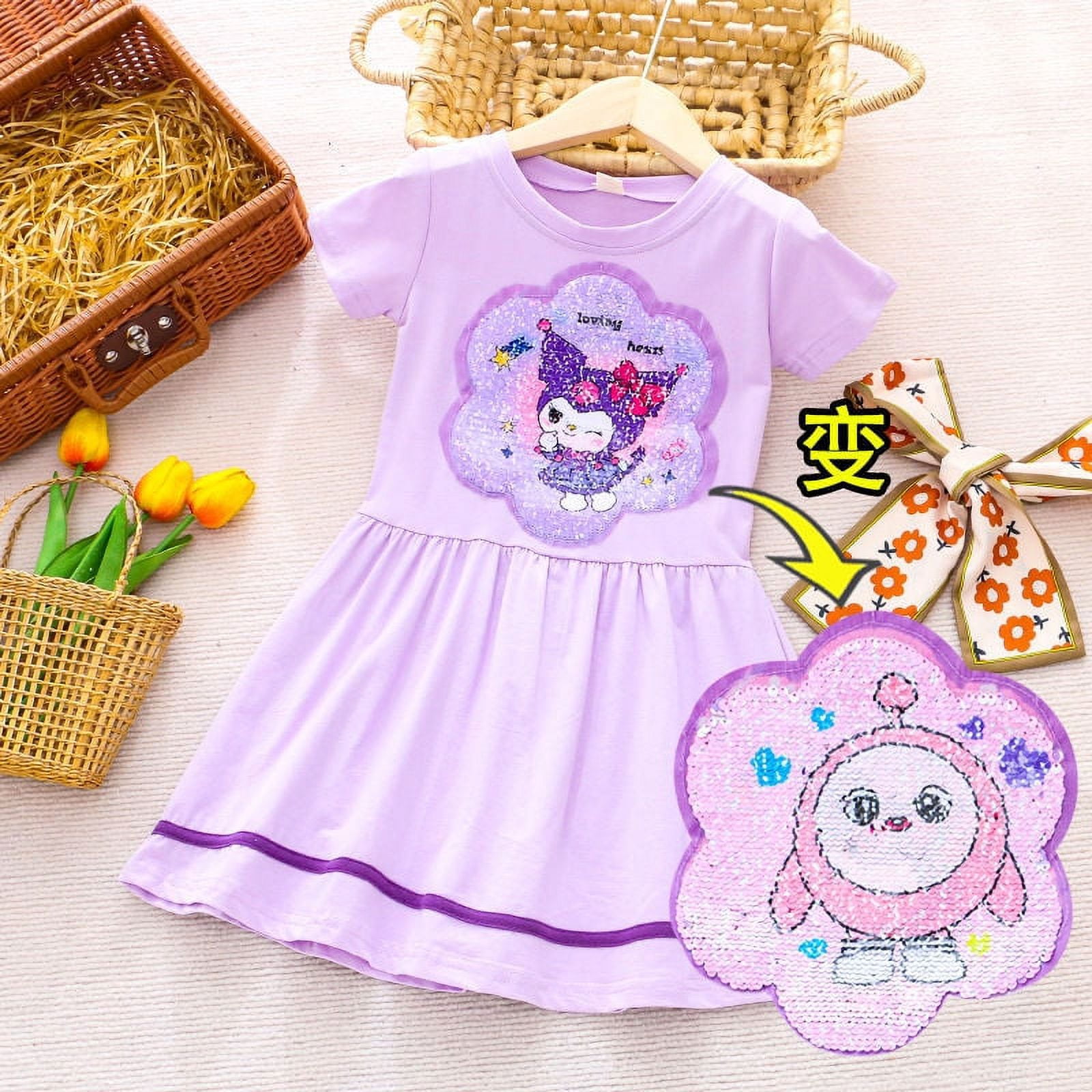 Kawaii Girls Short-Sleeved Dress Sanrio Kuromi My Melody Cinnamoroll ...