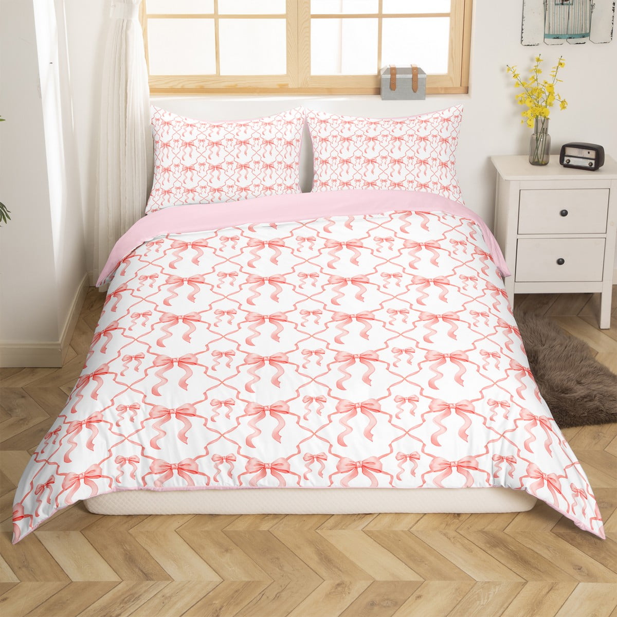 Kawaii Girly Bow Bedding Set Dreamy Bow Queen Duvet Cover For Kids ...