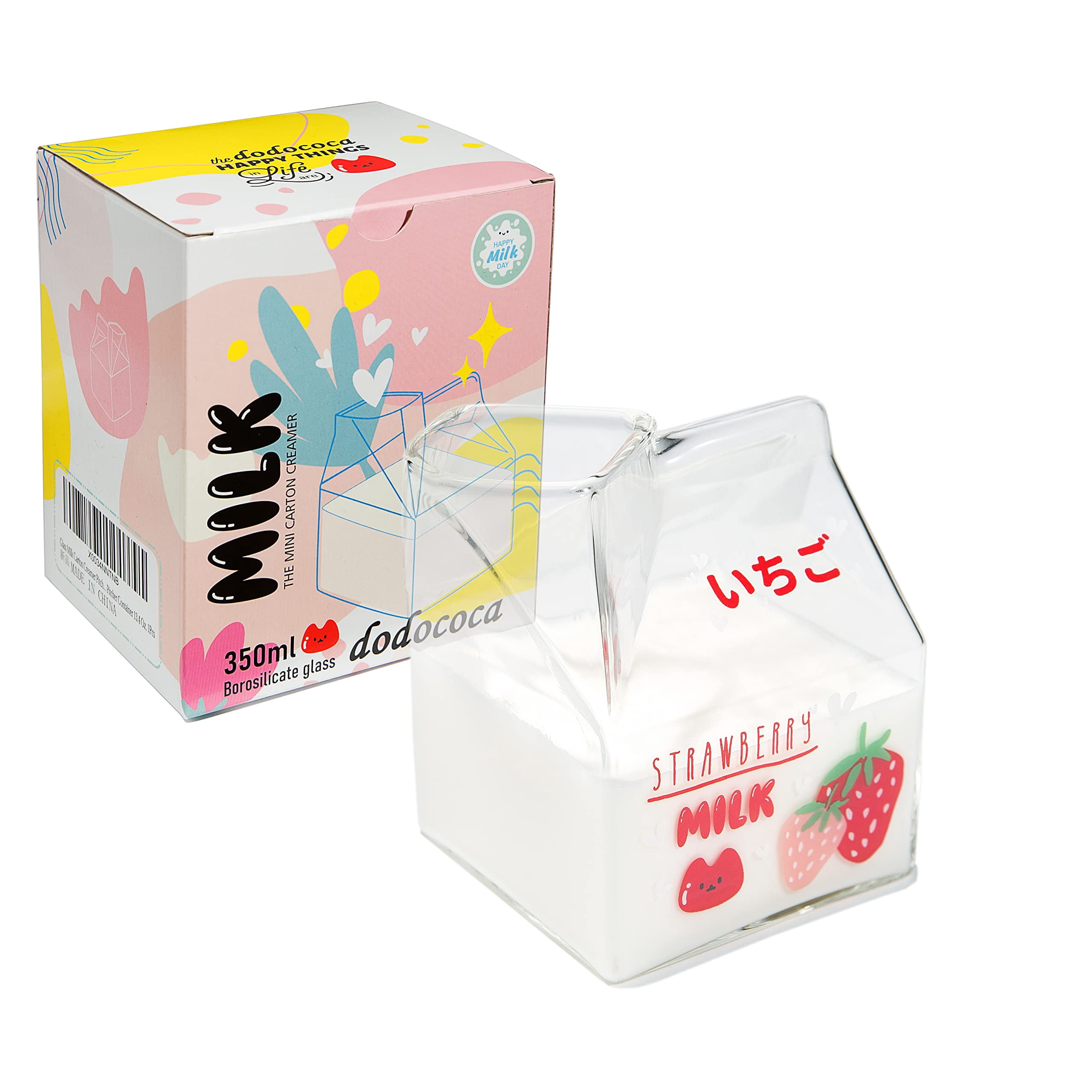 Kawaii Glass Milk Carton Cup Cute Strawberry Milk Cup Mini Creamer ...