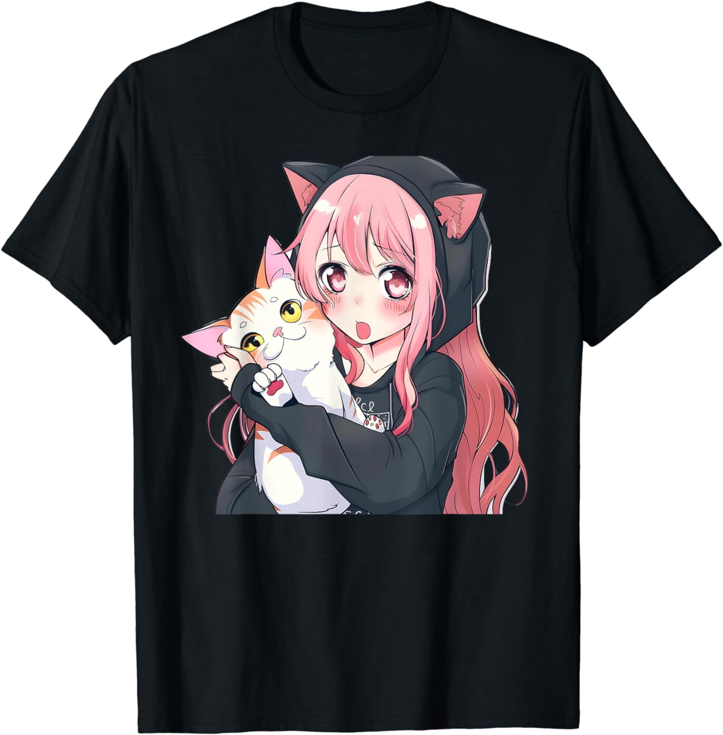 Kawaii Graphic Girl Cat Japanese Otaku Anime Merch T-Shirt - Walmart.com