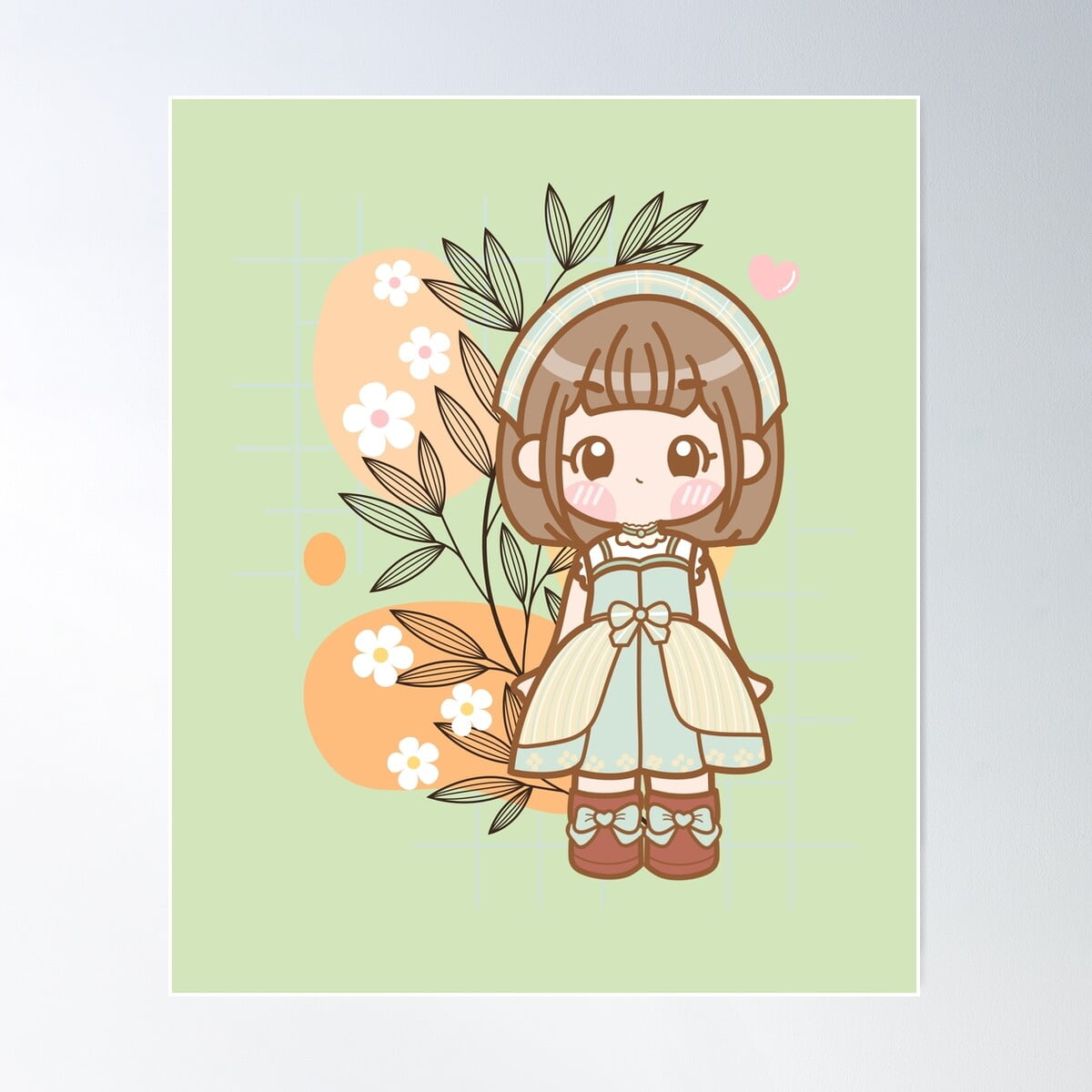 Kawaii Green Cottagecore Chibi Poster Wall Art, Modern Wall Decor For ...