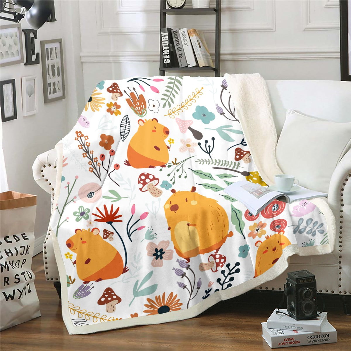 Kawaii Hamster Blanket Mushroom Floral Throw Blanket 30"x40",Cartoon ...