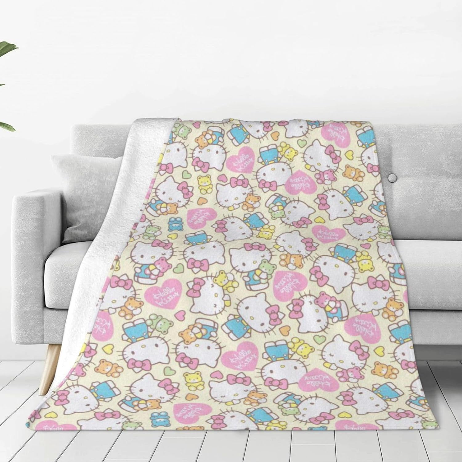 Kawaii Hello Cat Kitty Throw Blanket Cartoon Character Collage Printed ...