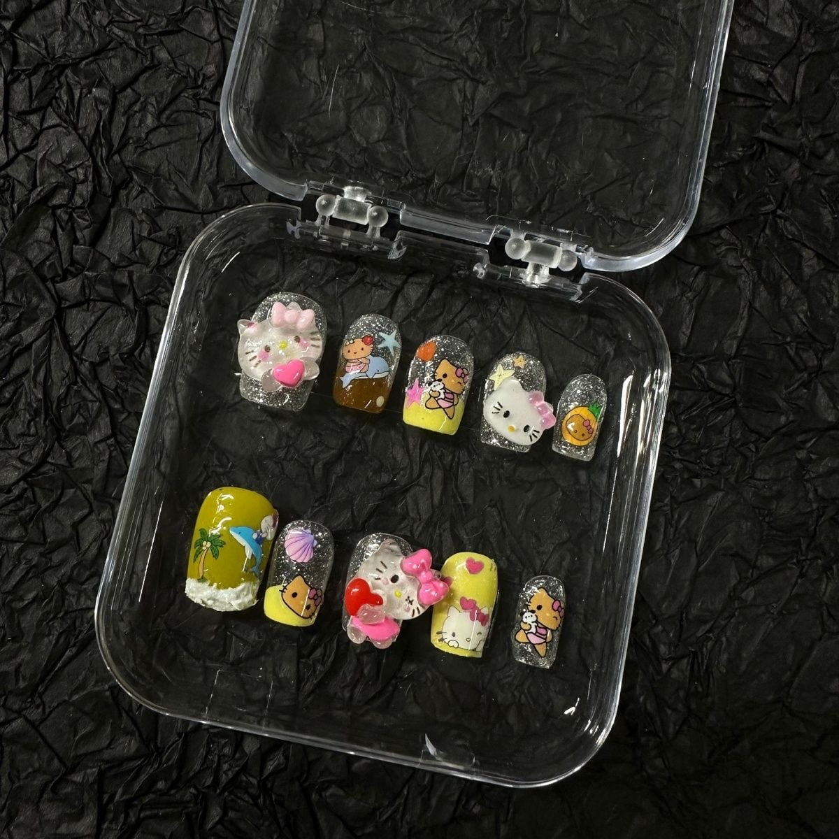 Kawaii Hello Kitty 3D Stereo Almond Square Detachable Fake Nails Art ...