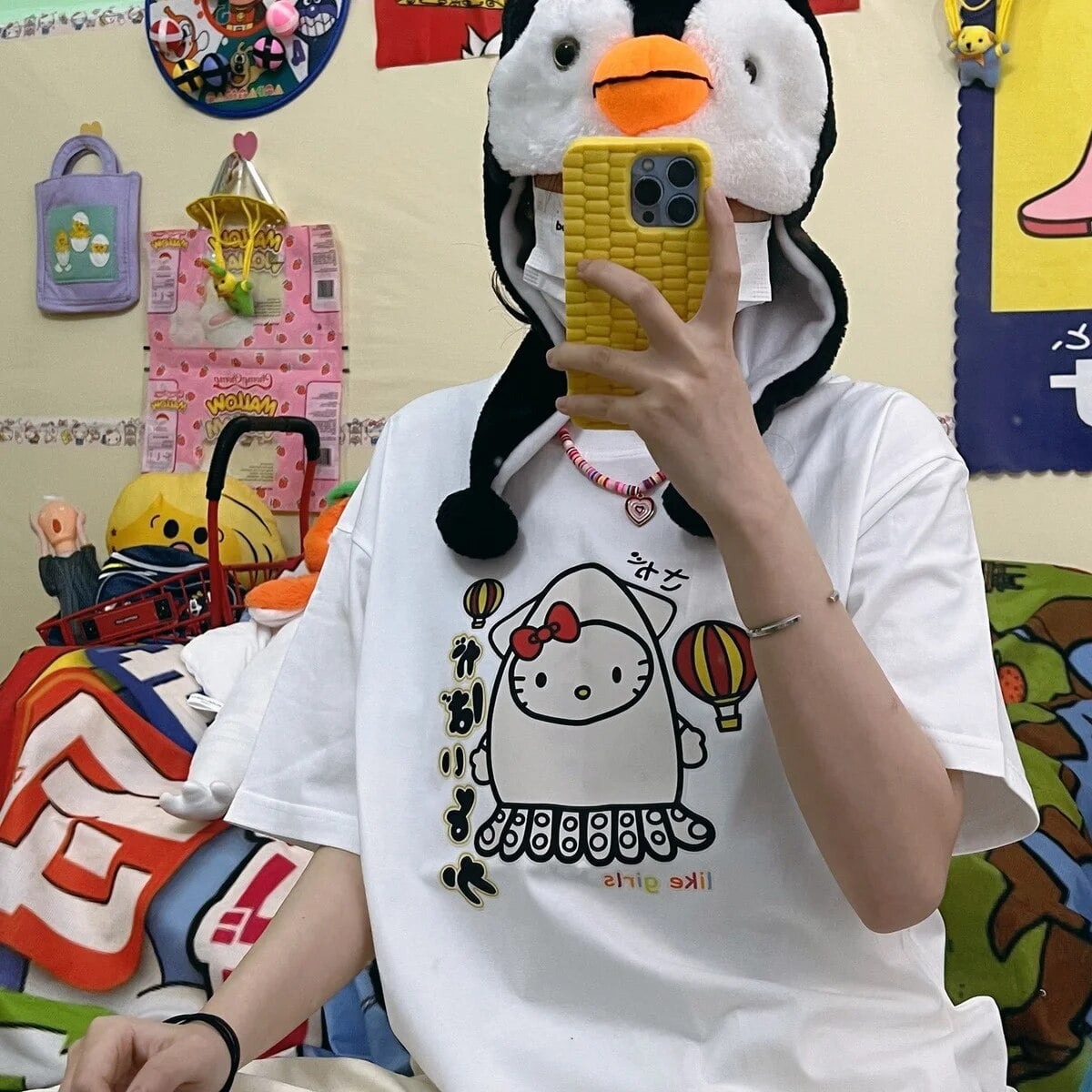Kawaii Hello Kitty Anime Harajuku Short Sleeve Tops Women Sanrio Y2k ...