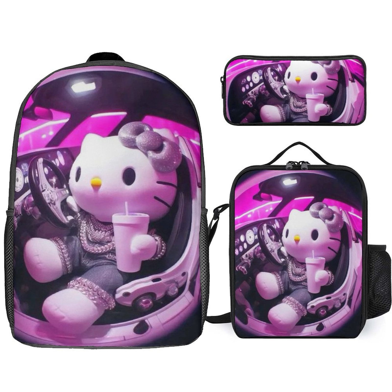 Kawaii Hello Kitty Backpack Three-piece Set Cute Bag Anime Backpack ...