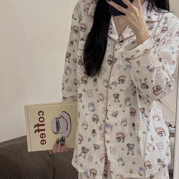 Kawaii Hello Kitty Cardigan 2Pcs Pajamas Long Sleeve Cotton Tops Sanrio ...