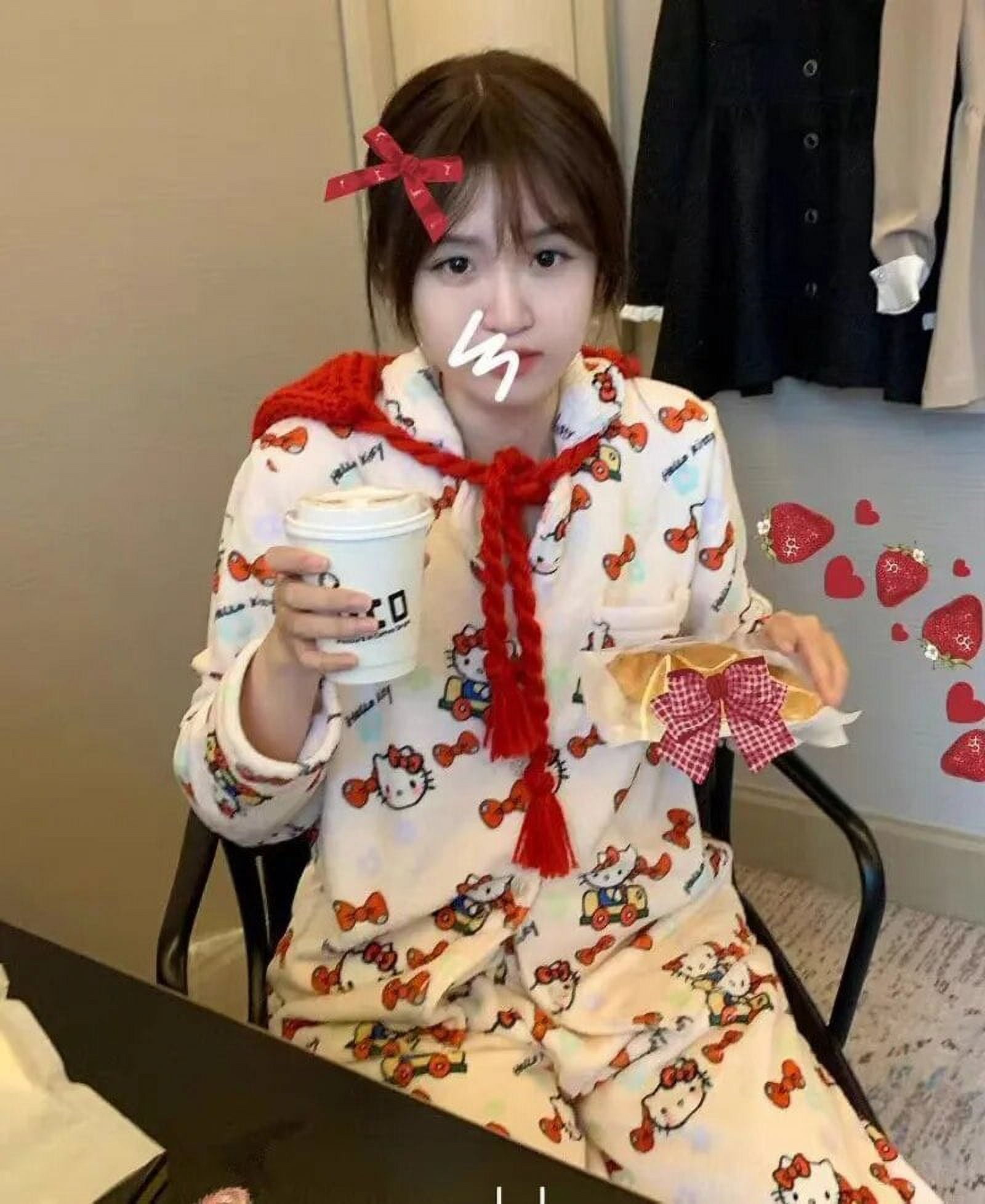 Kawaii Hello Kitty Coral Velvet Pajamas For Women Sanrio Winter New ...