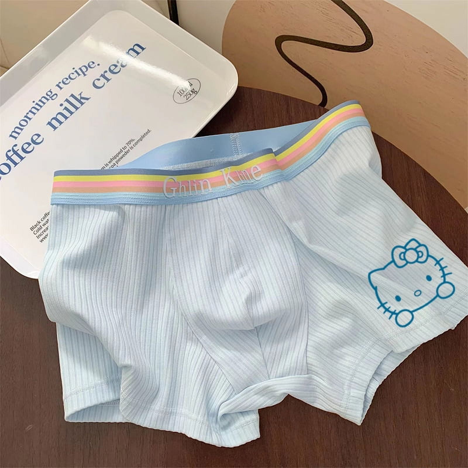 Kawaii Hello Kitty Couple Panties Cotton Rainbow Colorful Stripes Men ...
