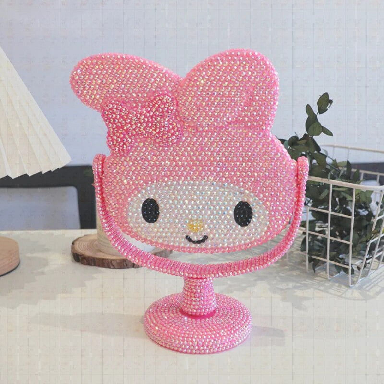 Kawaii Hello Kitty Desktop Vanity Mirror Cartoon Diy Shiny Rhinestones ...