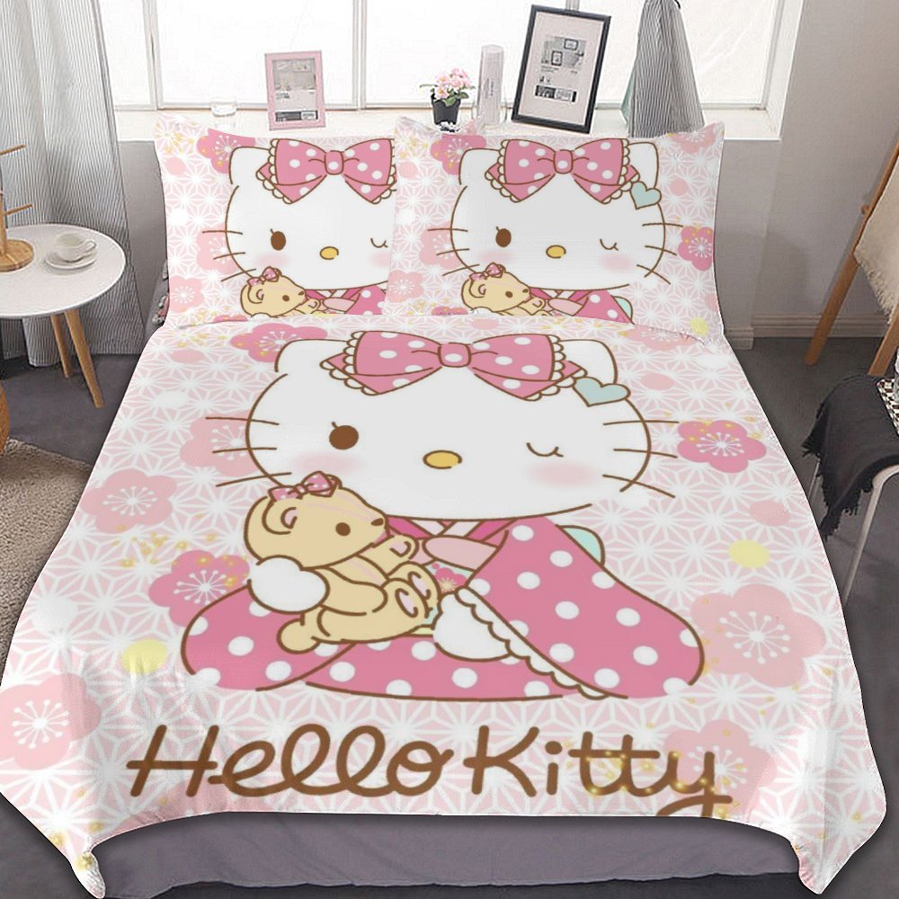 Kawaii Hello Kitty Duvet Cover Set 3D Printed Bedding Set Ultra Soft