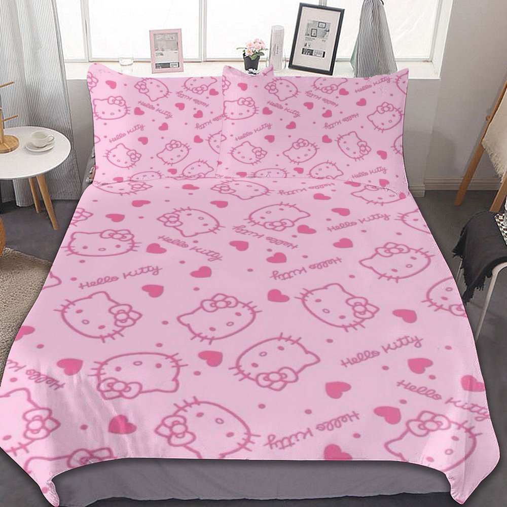 Kawaii Hello Kitty Duvet Cover Set 3D Printed Bedding Set Ultra Soft