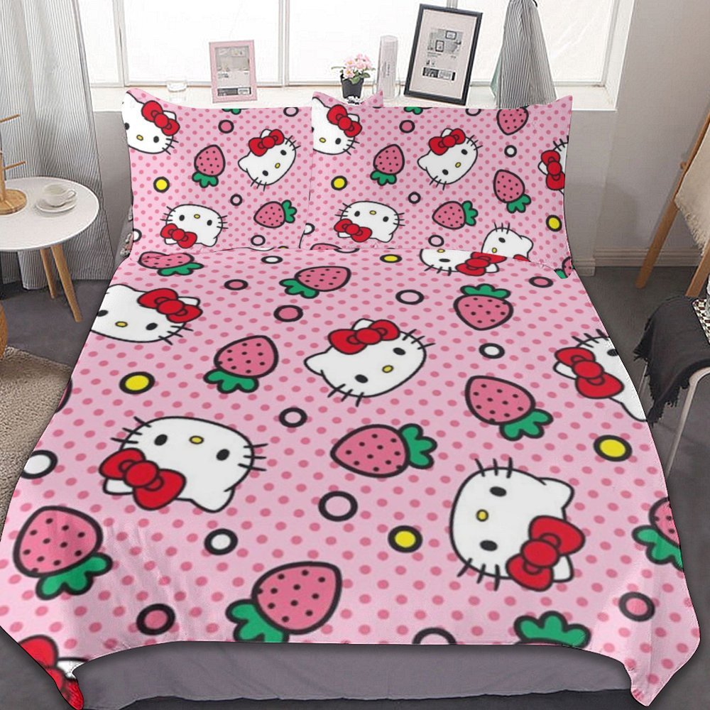 Kawaii Hello Kitty Duvet Cover Set 3D Printed Bedding Set Ultra Soft
