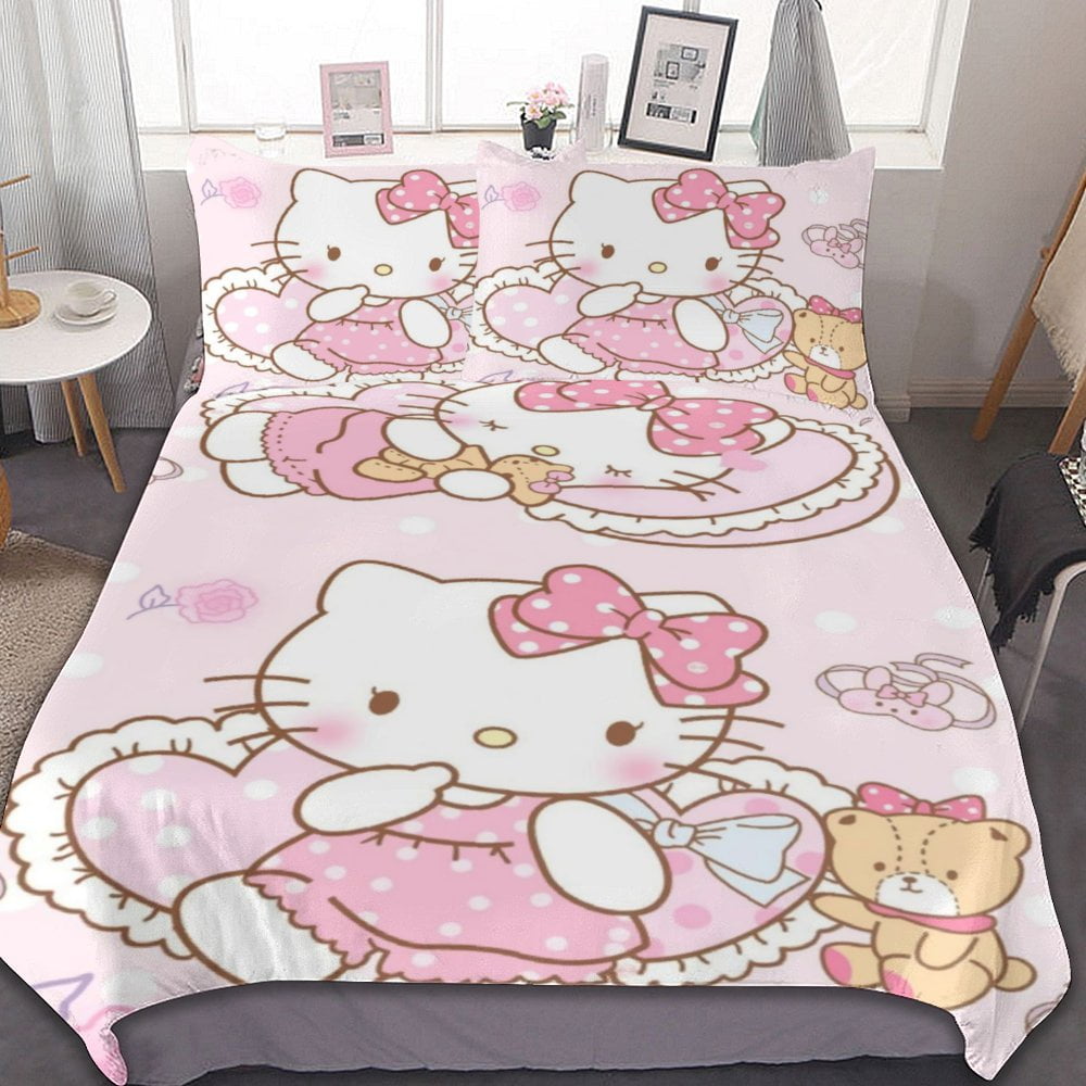 Kawaii Hello Kitty Duvet Cover Set, Bedding Set for Kids Teens Girls ...