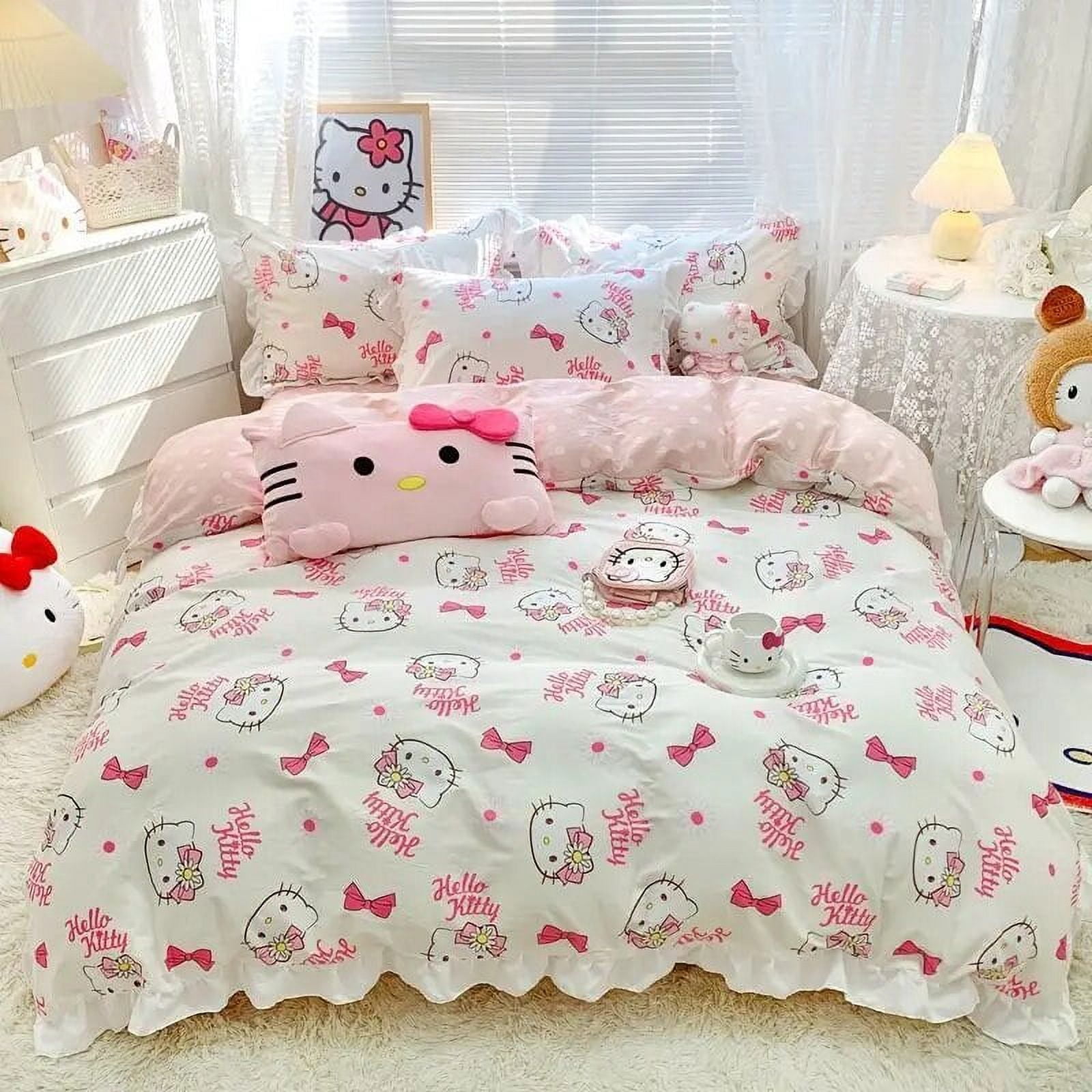 Kawaii Hello Kitty Four-Piece Bedding Set Anime Sanrio Cartoon Student ...