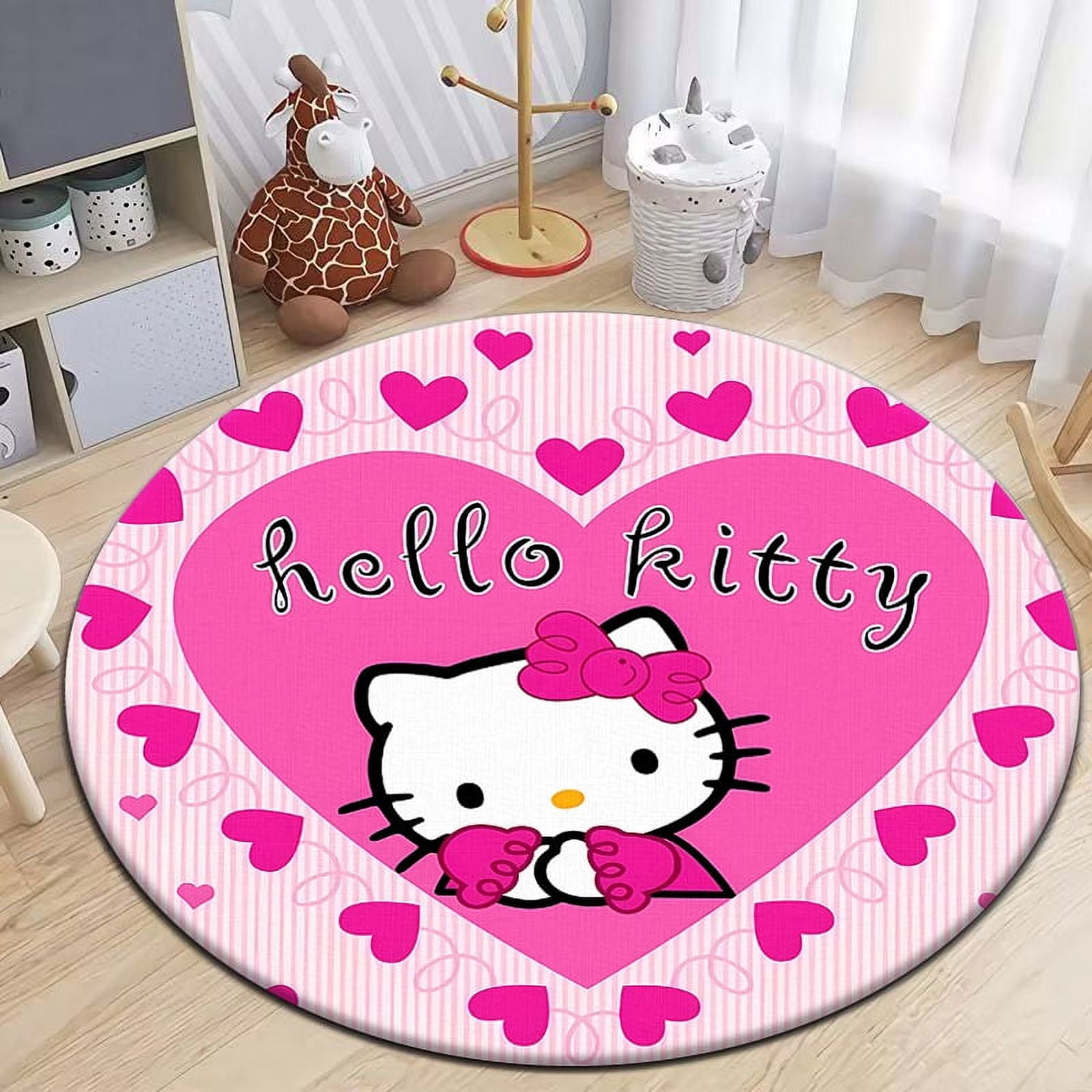 Kawaii Hello Kitty HD Printed Cartoon Round Carpet for Living Room Rugs ...