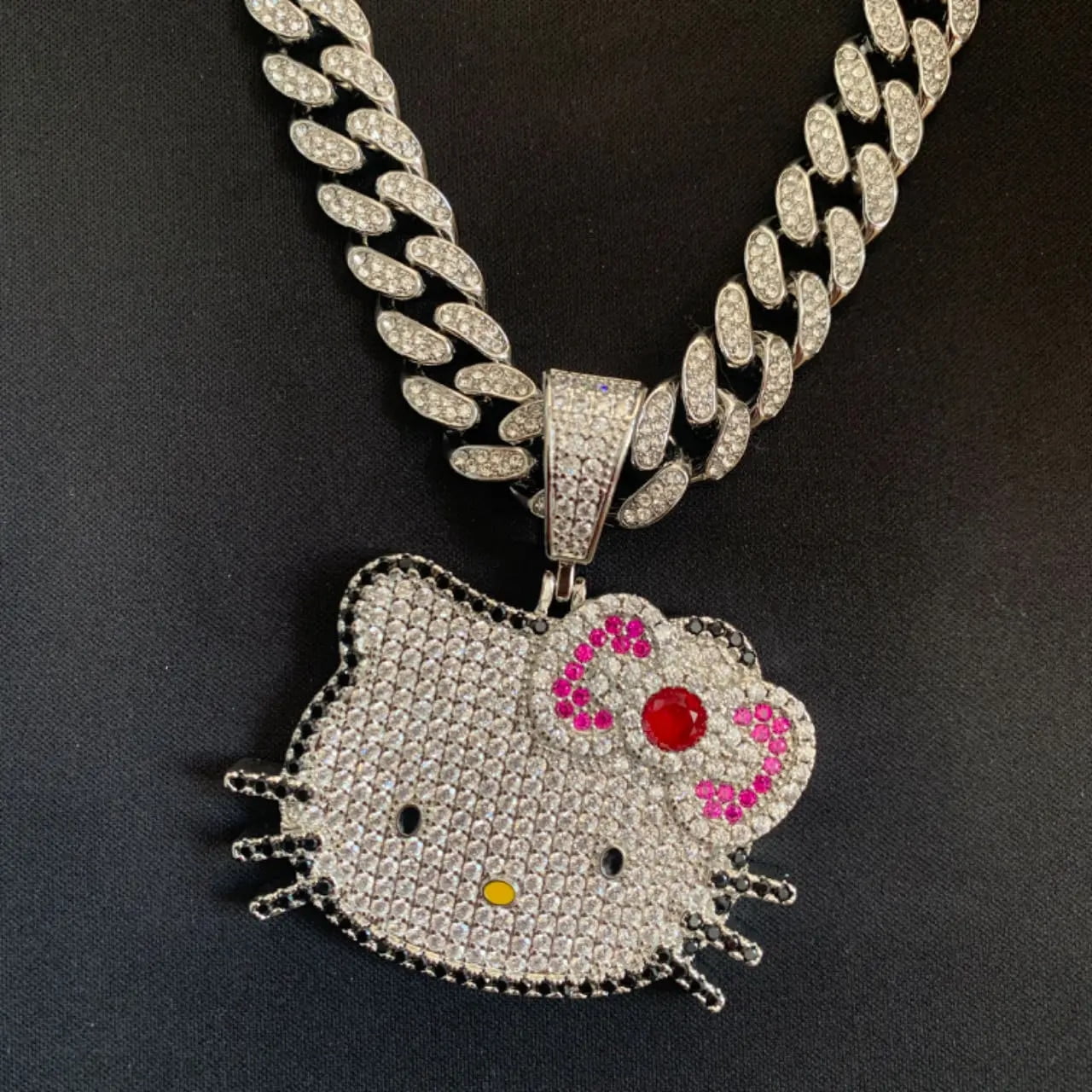 Kawaii Hello Kitty Hip Hop Necklace Anime Sanrio Pendant Ins Fashion ...