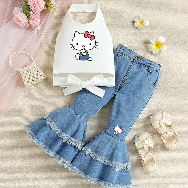 Kawaii Hello Kitty Kuromi Cute Children Summer Clothes Suit Y2K Anime ...