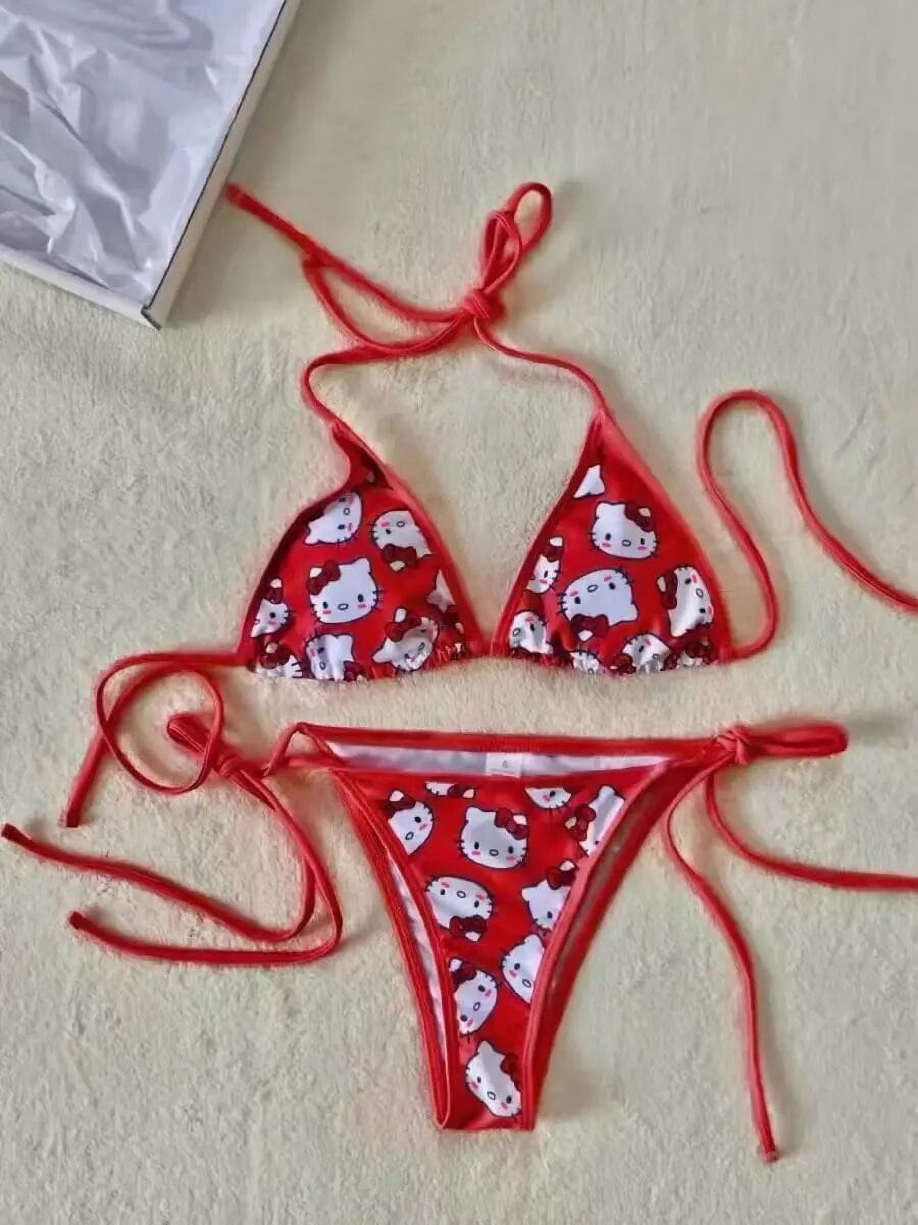 Kawaii Hello Kitty Kuromi Halter Thong Bikini Set Two Piece Y2k Cute