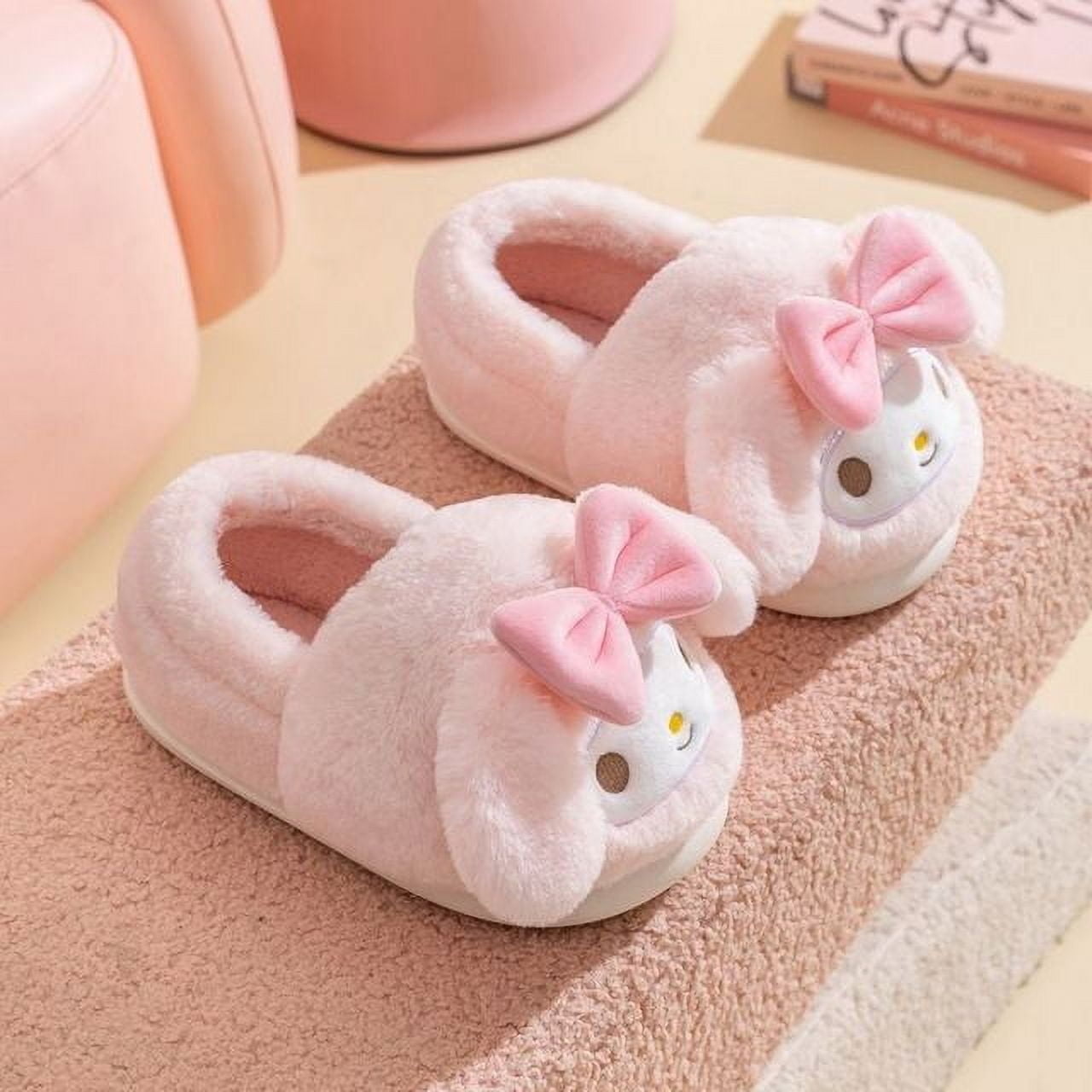 Kawaii Hello Kitty Kuromi Sanrio Anime Winter Children Cotton Slippers ...
