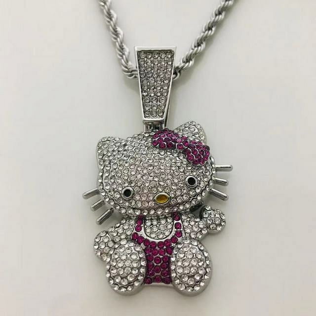Kawaii Hello Kitty Necklace Cute Sanrio Diamond Cat Zinc Alloy Pendant ...
