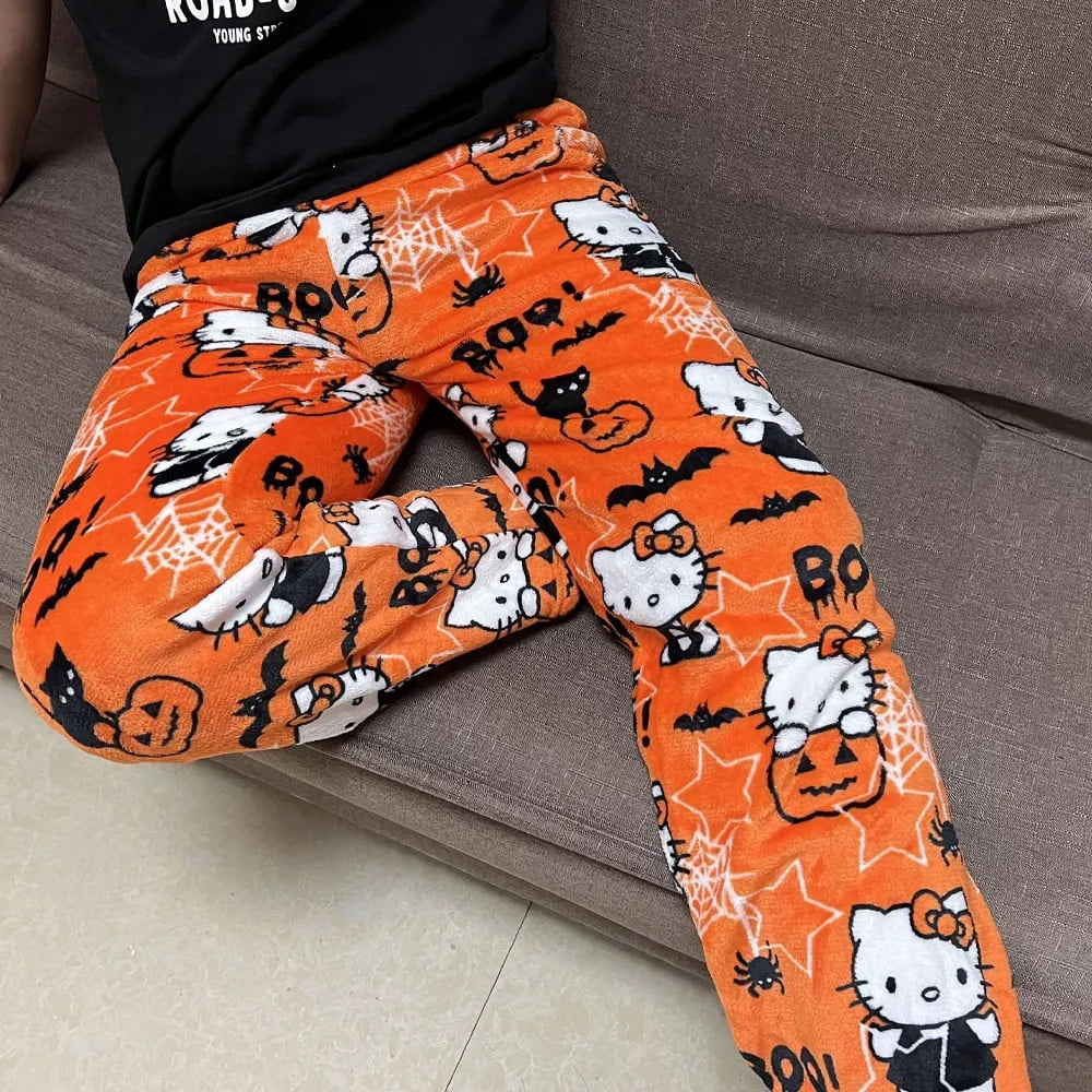 Kawaii Hello Kitty Pajama Pants Sanrio Anime Y2k Cartoon Coral Fleece ...
