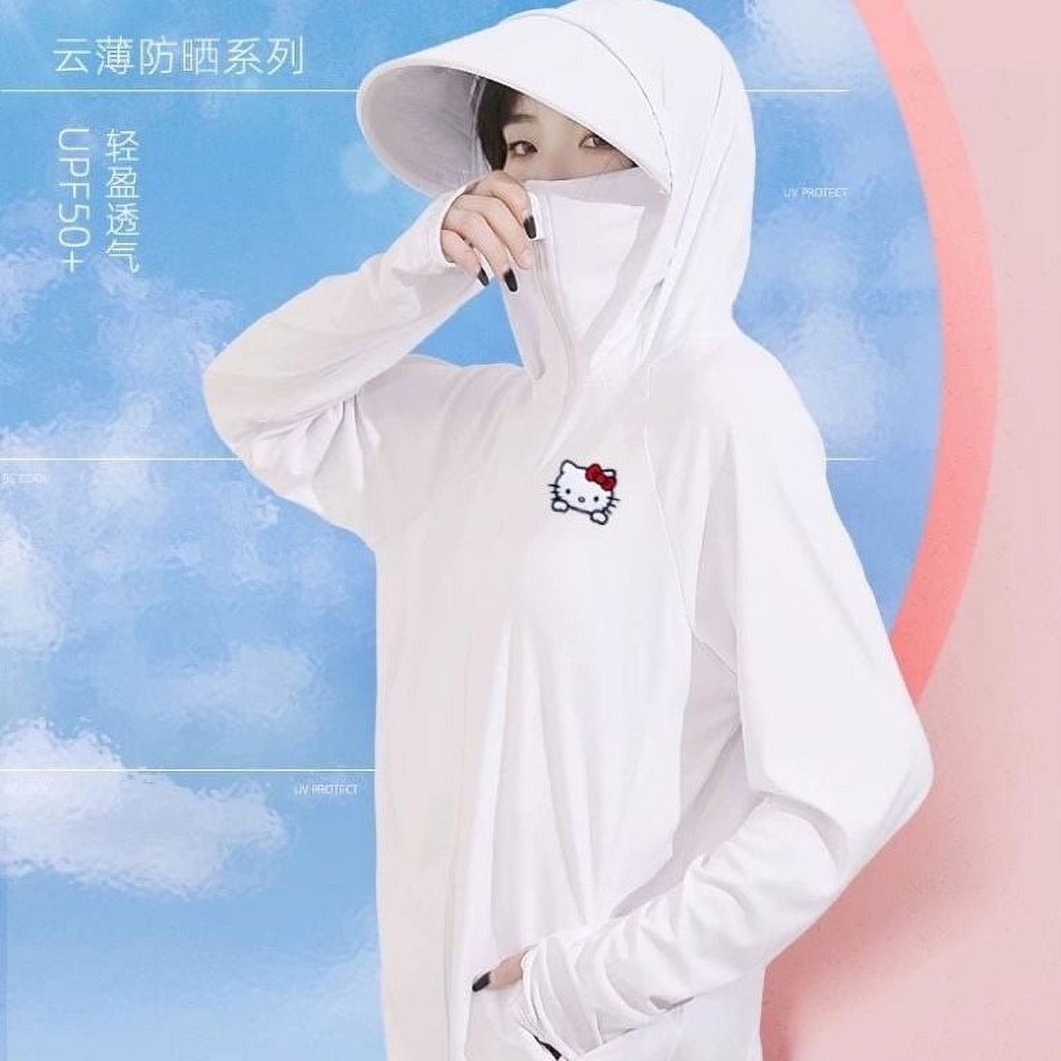 Kawaii Hello Kitty Sanrio Sunscreen Shirt Pink Cartoon Printing Ice ...