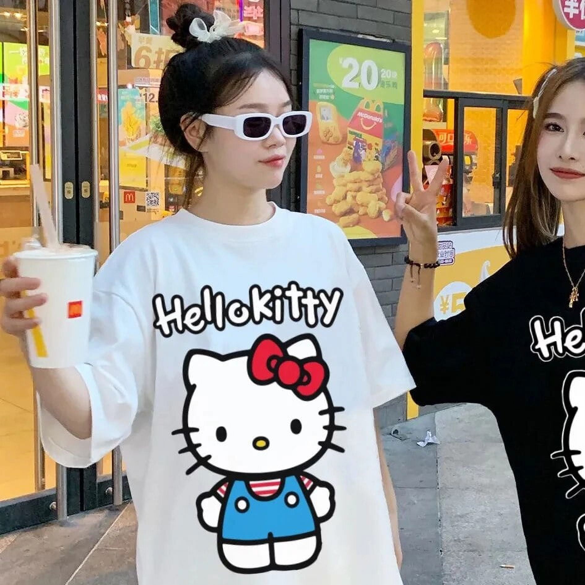 Kawaii Hello Kitty Shirt Y2k Top Women Clothes Cotton Japanese Sanrio ...