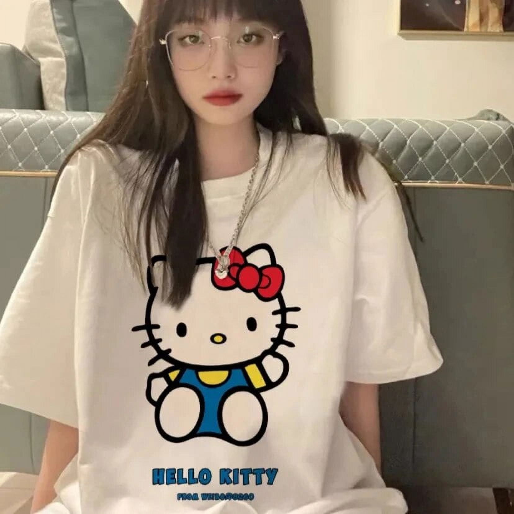 Kawaii Hello Kitty Shirt Y2k Top Women Clothes Cotton Japanese Sanrio ...