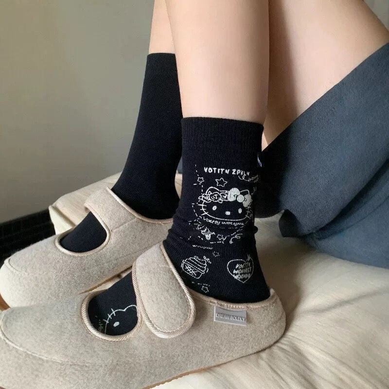 Kawaii Hello Kitty Socks Cartoon Sanrio Stocking Spring Autumn Middle ...