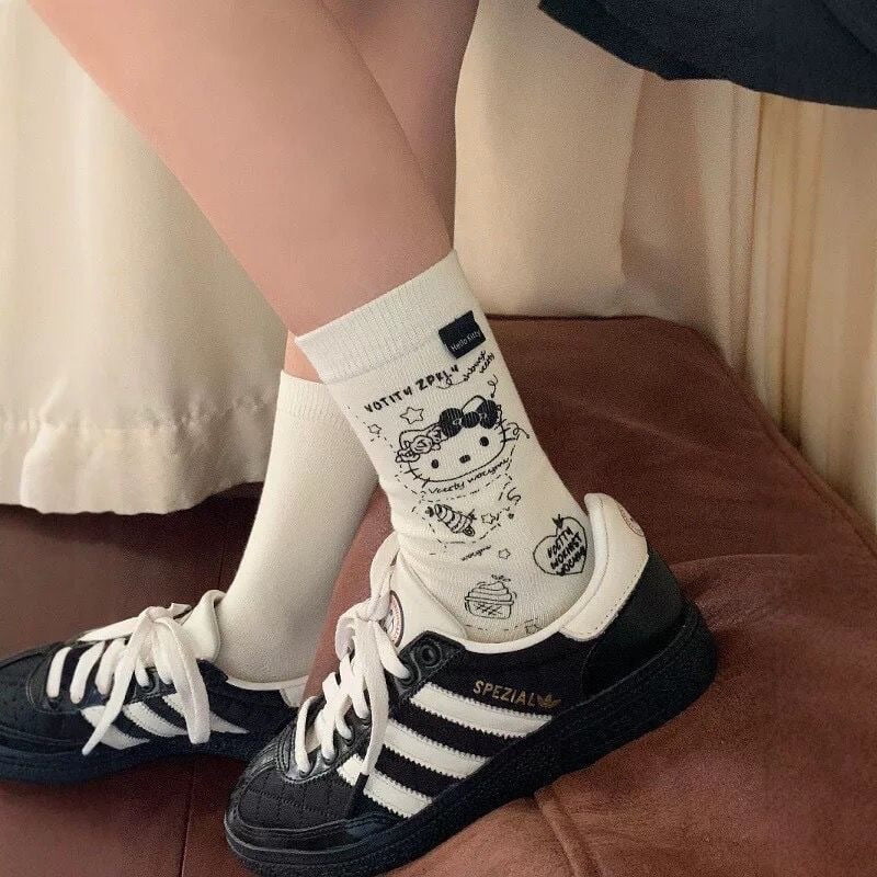 Kawaii Hello Kitty Socks Cartoon Sanrio Stocking Spring Autumn Middle ...