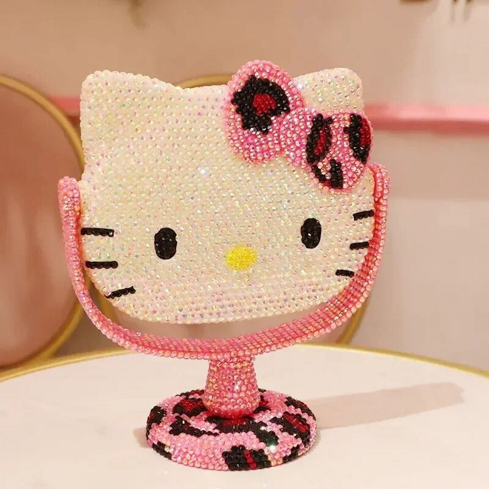 Kawaii Hello Kitty Vanity Mirror Cartoon Shiny Rhinestones Beauty ...