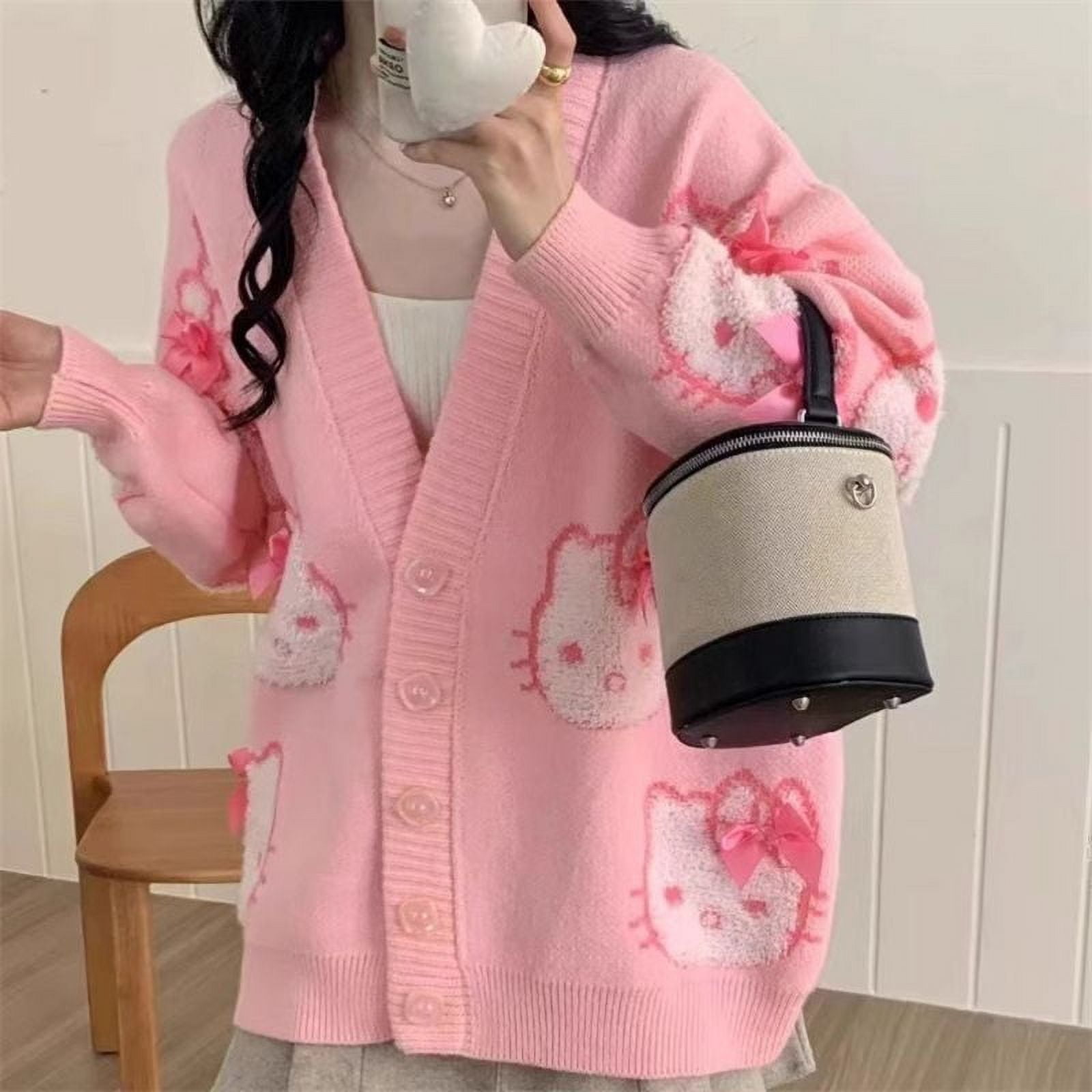 Kawaii Hello Kitty Women Cardigan Sweater Sanrioed Anime Cartoon Spring ...