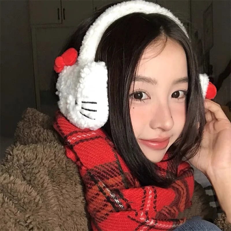 Kawaii Hello Kittys Plush Ear Warmer Winter Soft Warm Earmuff Women Outdoor Cold Protection Ear ...