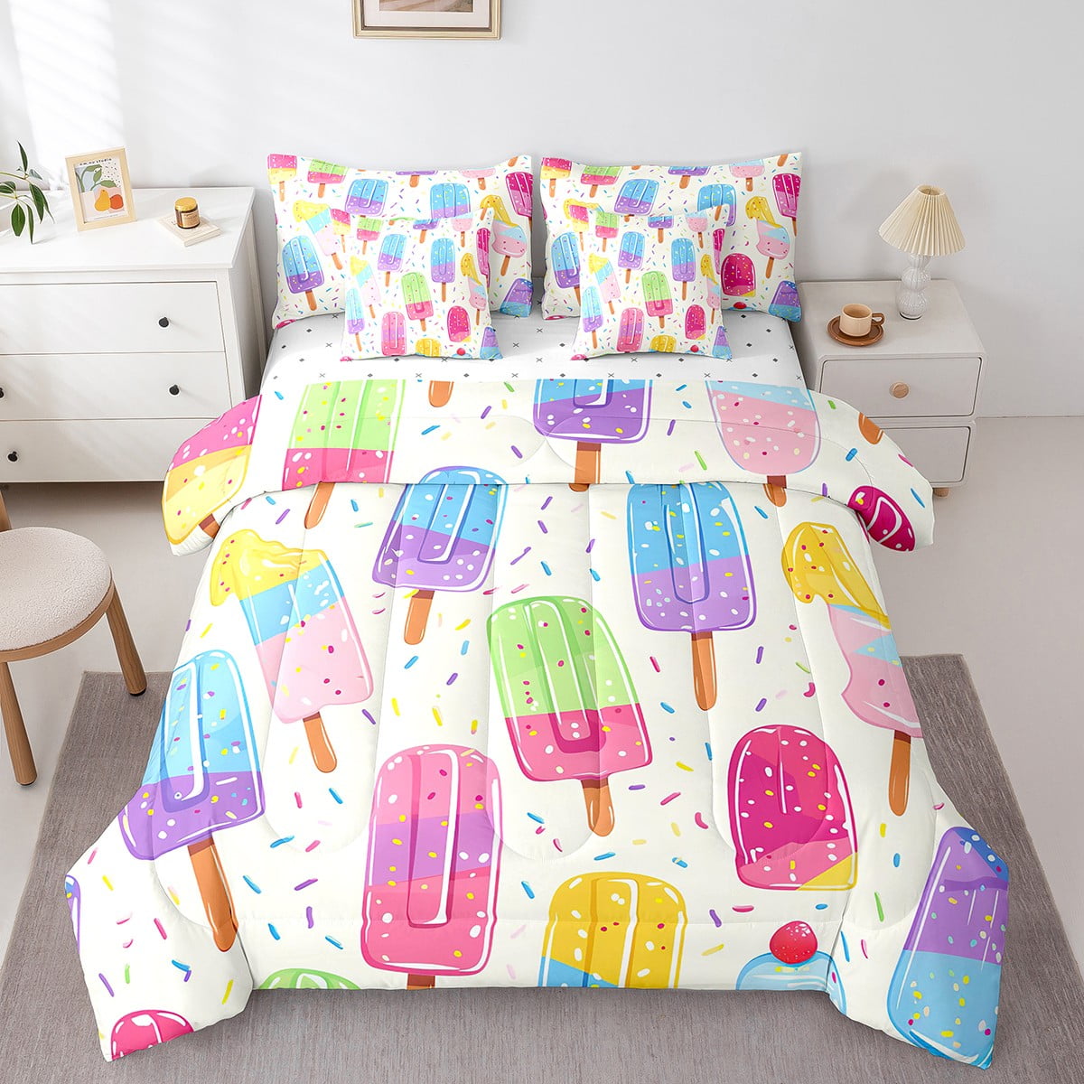 Kawaii Ice Cream Bed in a Bag King Size Comforter Set 7 Pieces,Funny ...