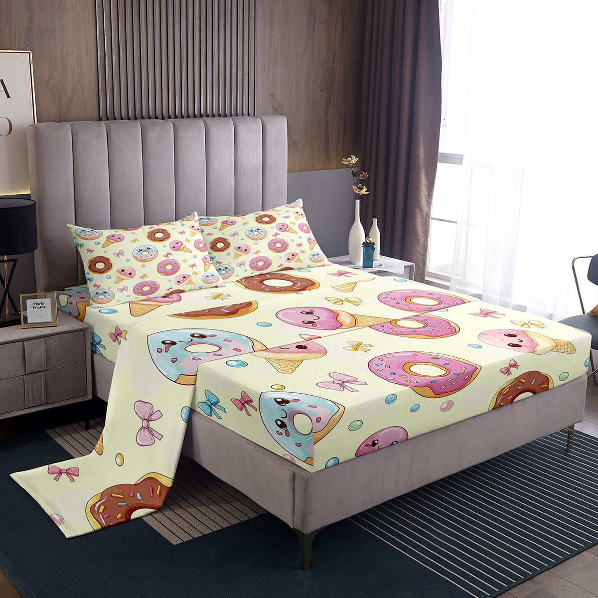 Kawaii Ice Cream Sheet King Size,Cartoon Donut Dessert Food Bedding Set ...