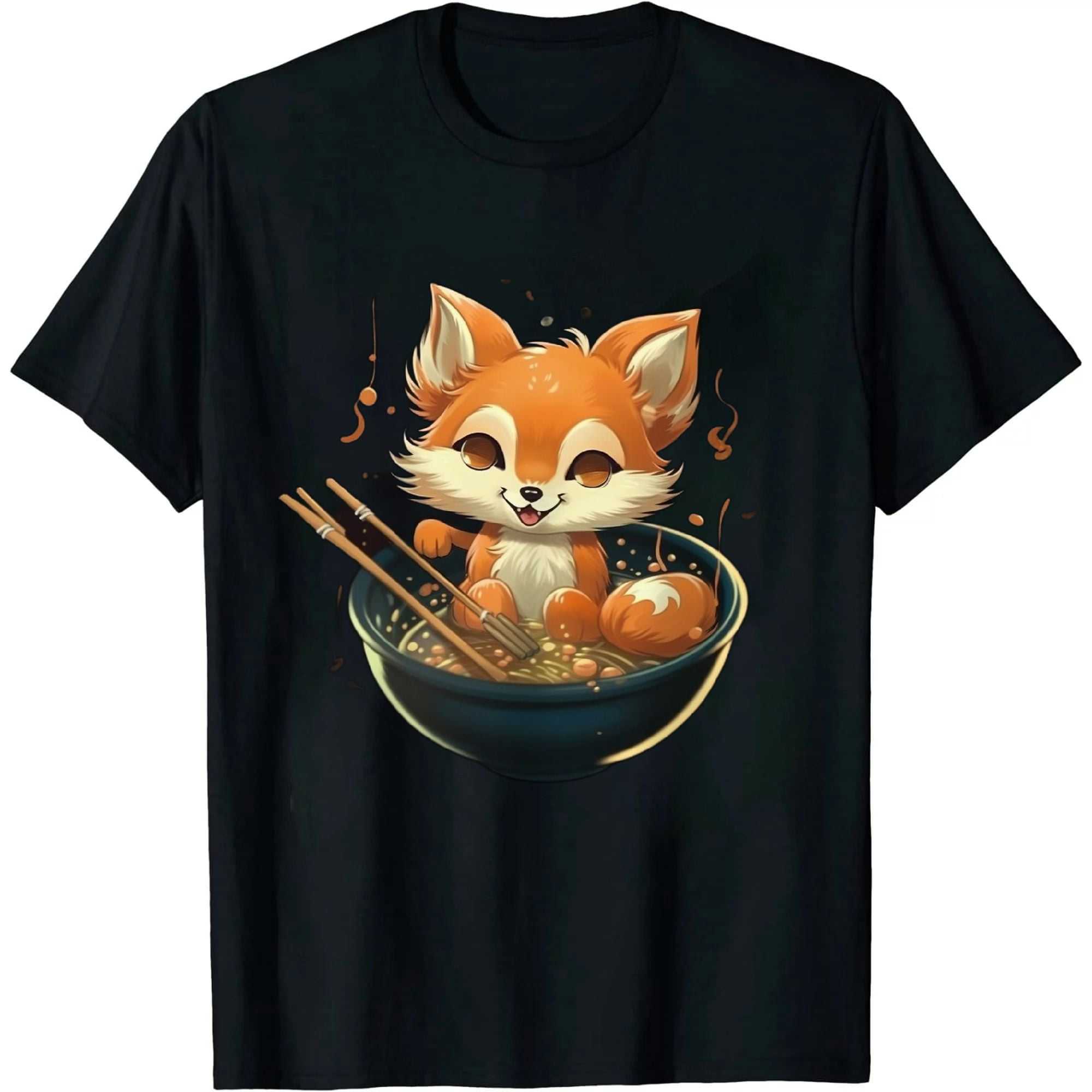 Kawaii Japanese Style Red Fox Ramen Noodles Anime T-Shirt - Walmart.com