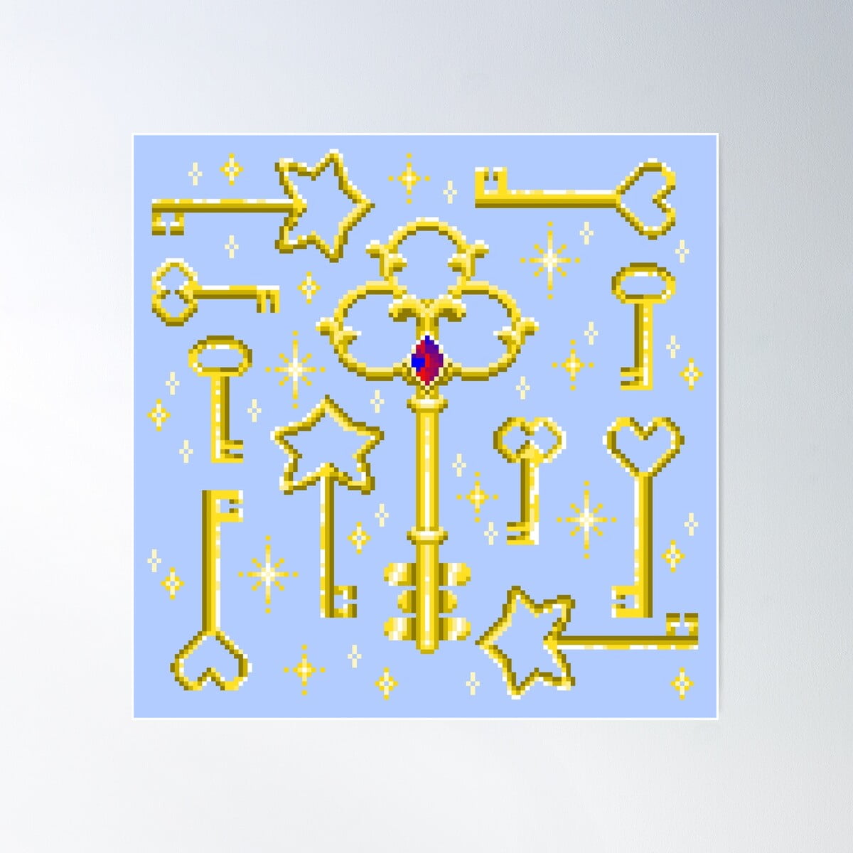 Kawaii Key Pixel Art Pattern Poster Wall Art, Modern Wall Decor For ...