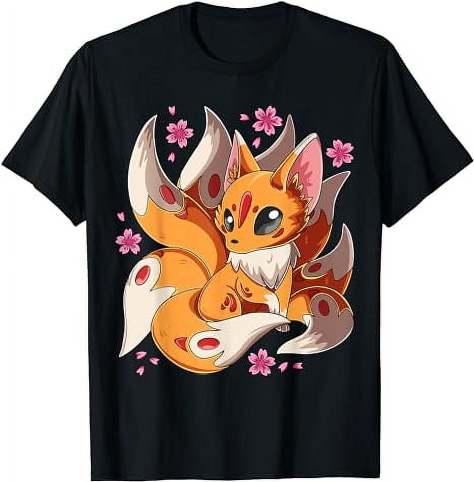 Kawaii Kitsune Fox Japanese Nine Tailed Fox Magical Creature T-Shirt ...