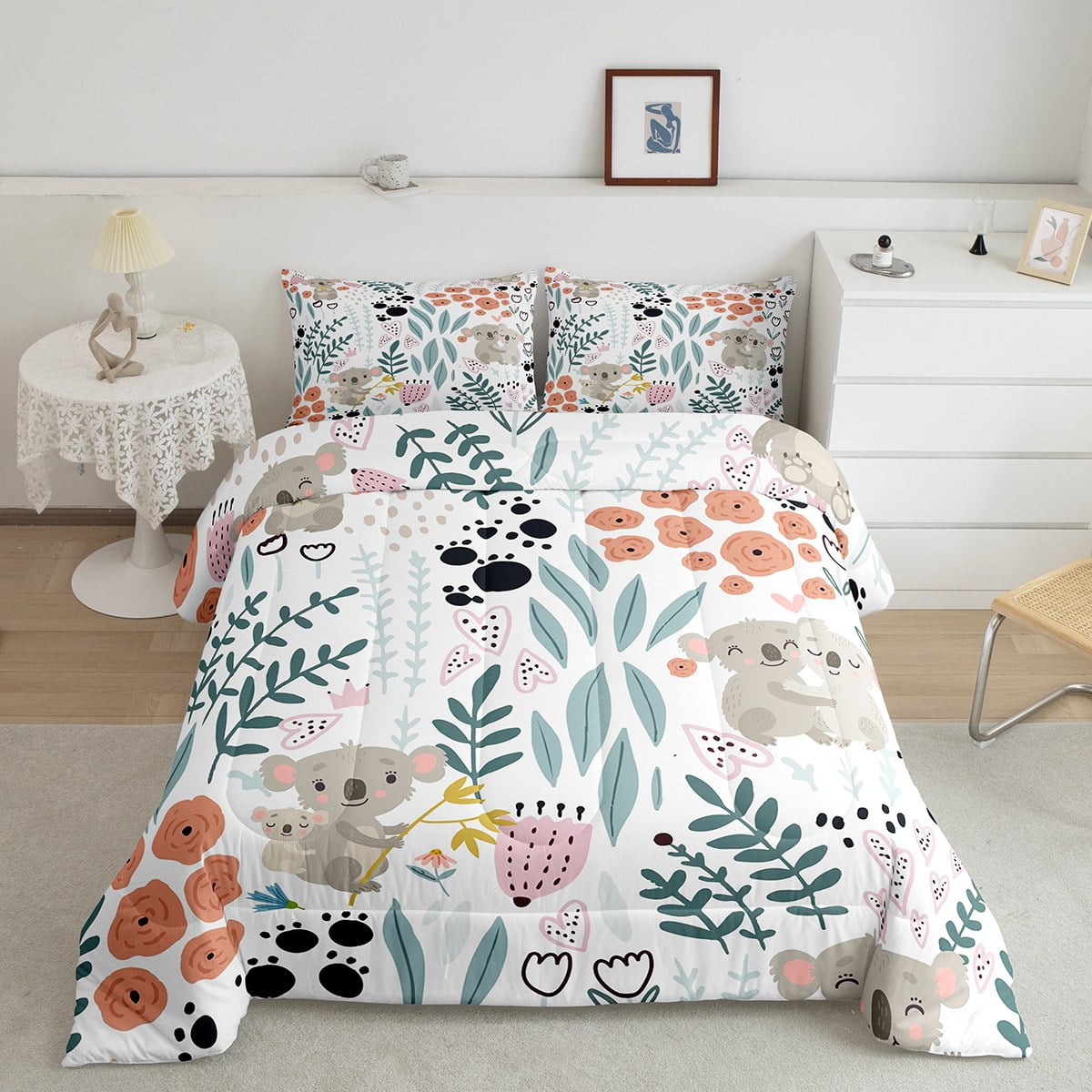 Kawaii Koala Comforter Set,Cartoon Koala Bedding Set King,Cute Love ...