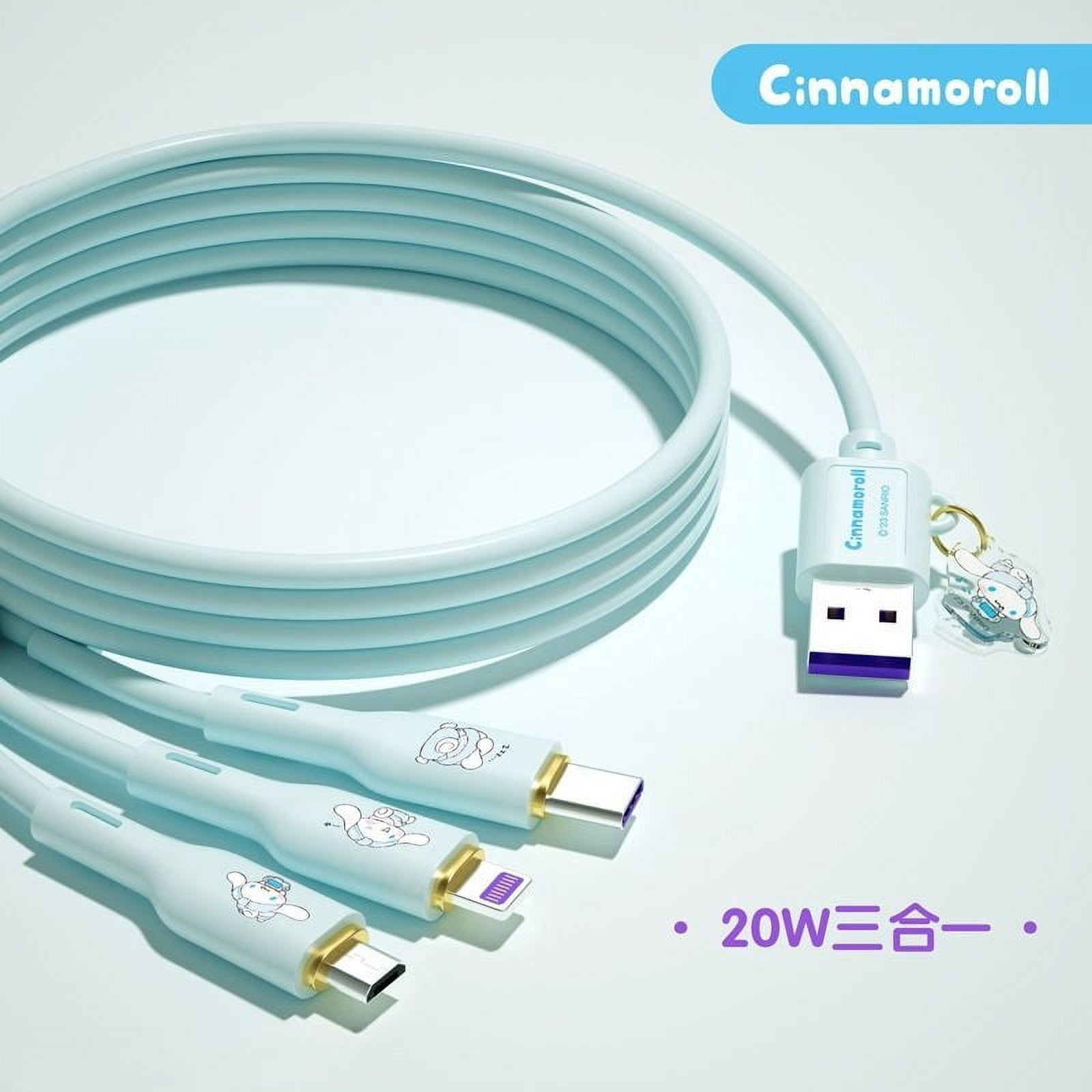 Kawaii Kuromi 3 in 1 Fast Charging Cable Data Line Anime Cinnamoroll ...