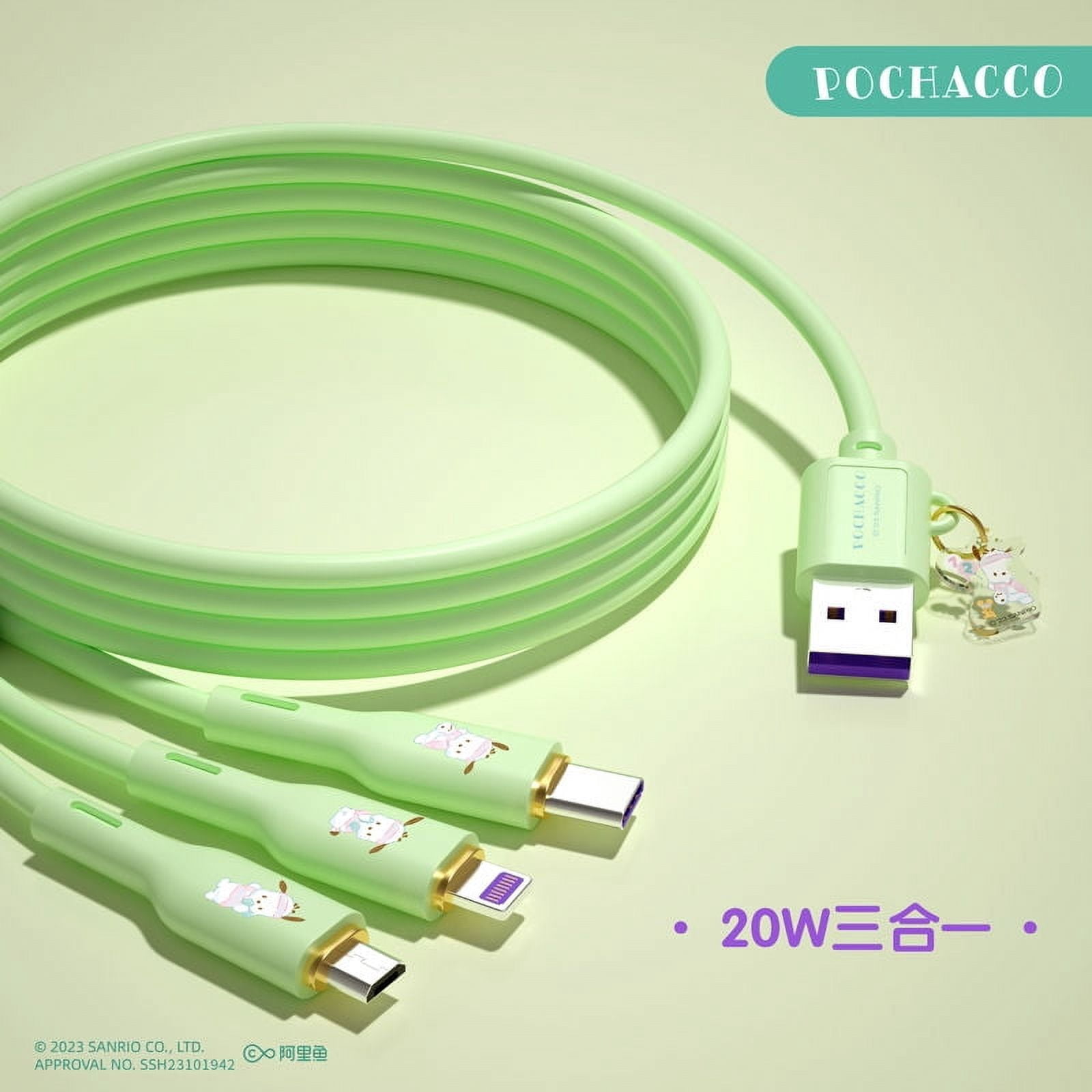 Kawaii Kuromi 3 in 1 Fast Charging Cable Data Line Anime Cinnamoroll ...