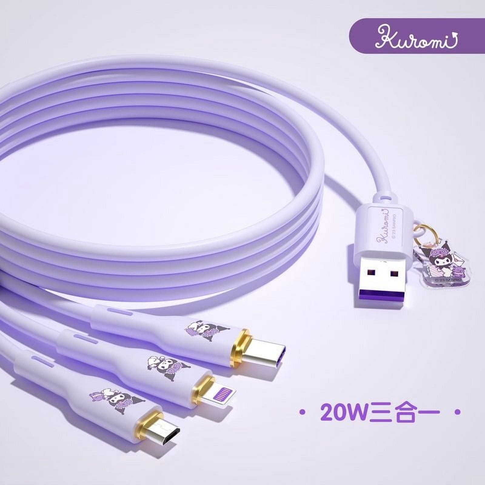 Kawaii Kuromi 3 in 1 Fast Charging Cable Data Line MINISO Anime ...