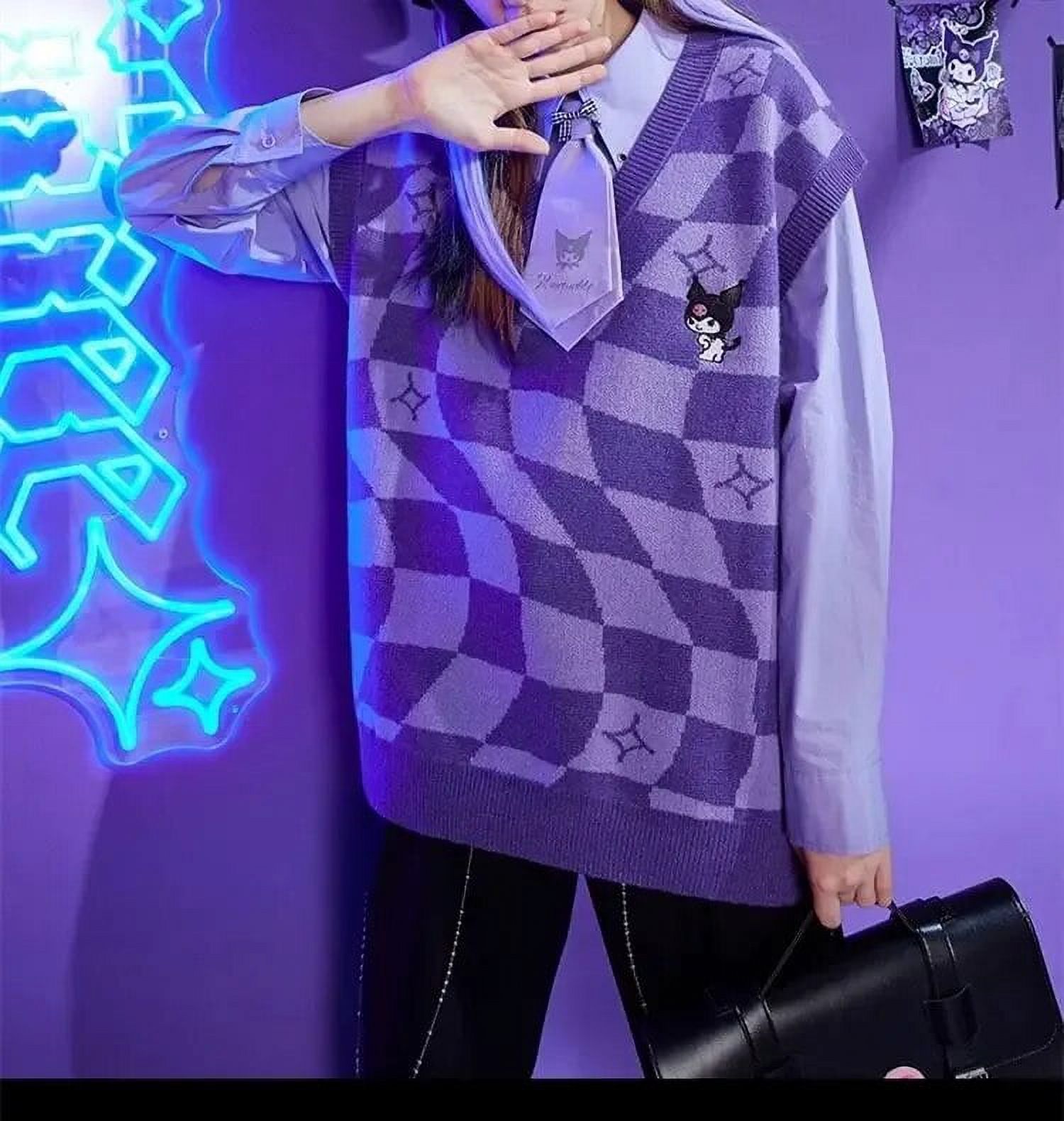 Kawaii Kuromi My Melody Cinnamoroll Sanrioes Wool Sweater V-Neck ...