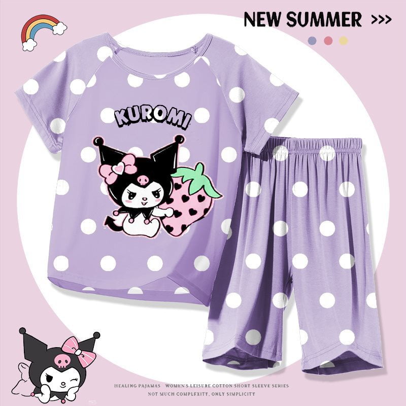 Kawaii Kuromi My Melody Cinnamoroll Thin Cropped Pants Pajamas Set ...